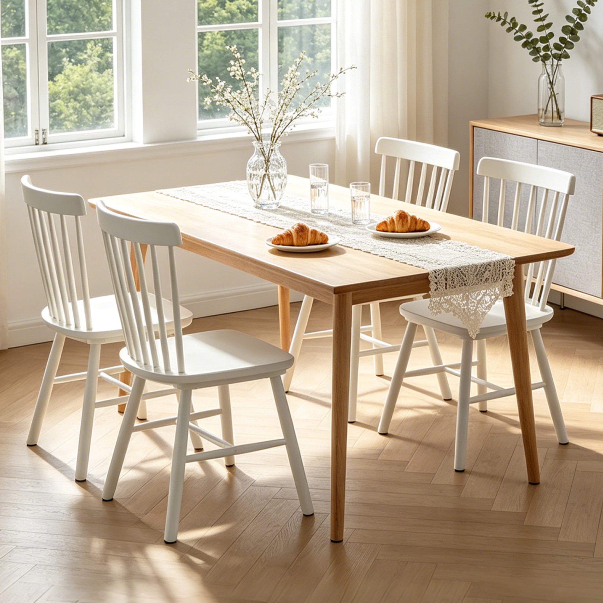 ZHENGCHUANG Solid Wooden Windsor Dining Chairs Set of 2, Armless ...