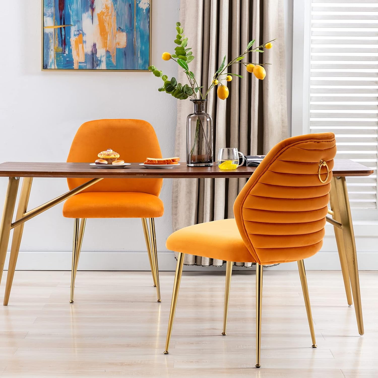 ZHENGHAO Modern Accent Dining Chairs Set of 2, Velvet Upholstered ...