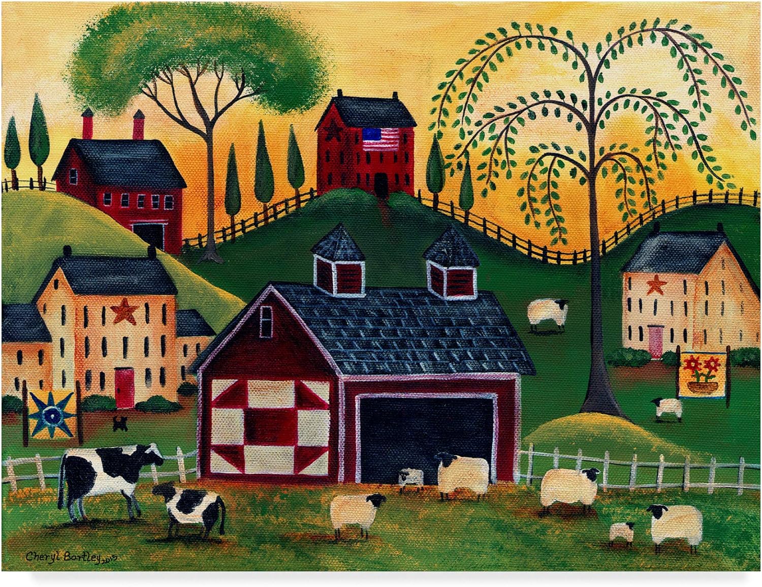 ZHENGXIAO, 35x47-Inch Sunrise Red Quilt Barn by Cheryl Bartley - Walmart.com