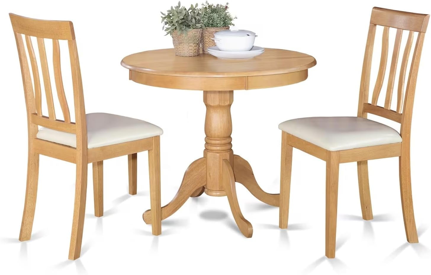 ZHENGXIAO ANTI3-OAK-LC Antique 3 Piece Kitchen Set for Small Spaces Contains a Round Dining Room ...