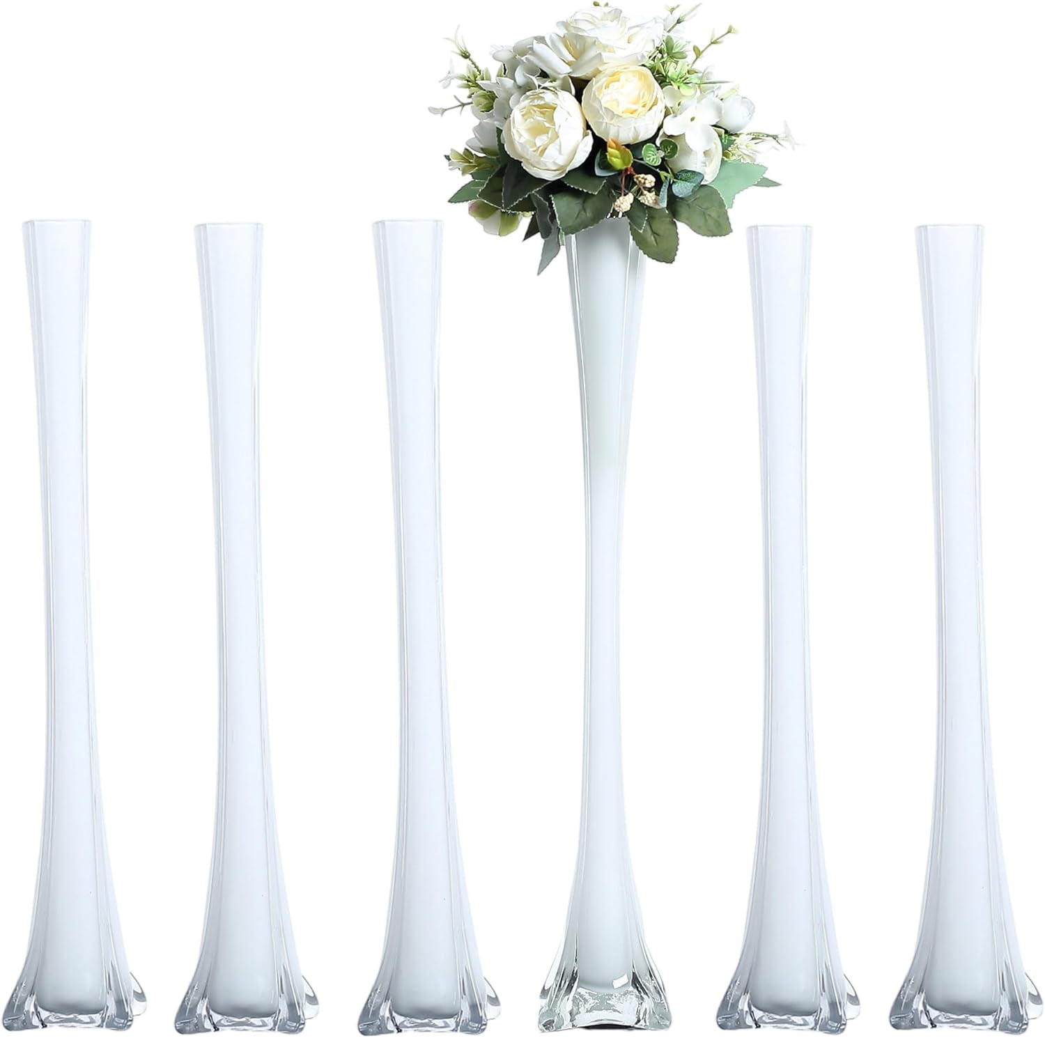 ZHENGXIAO Eiffel Tower Vase, Pack of 6, 20" White Flower Vases Centerpiece for Flower, Wedding ...