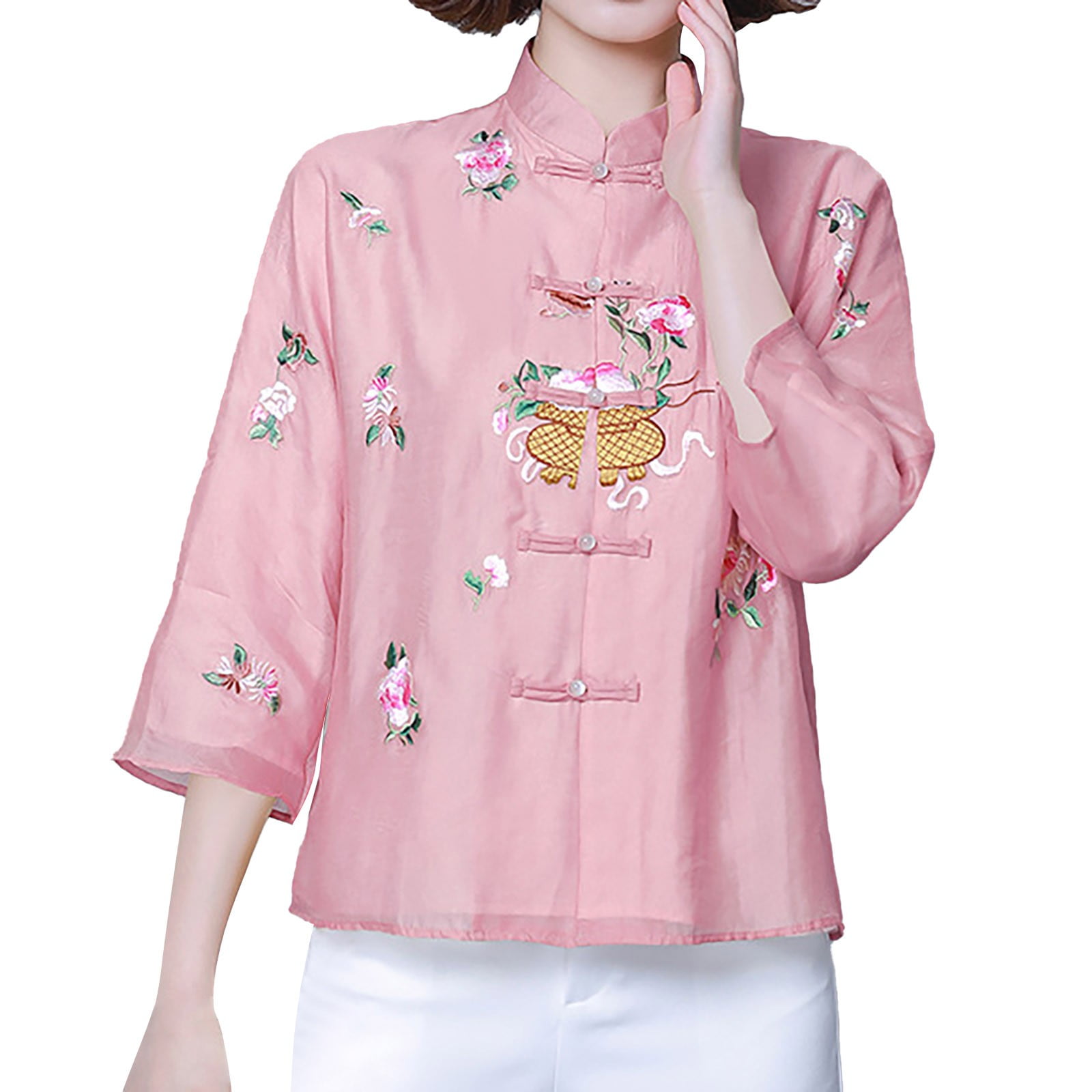ZHENHONG Chiffon Blouses for Women, Women's Spring/Summer Retro Chinese ...