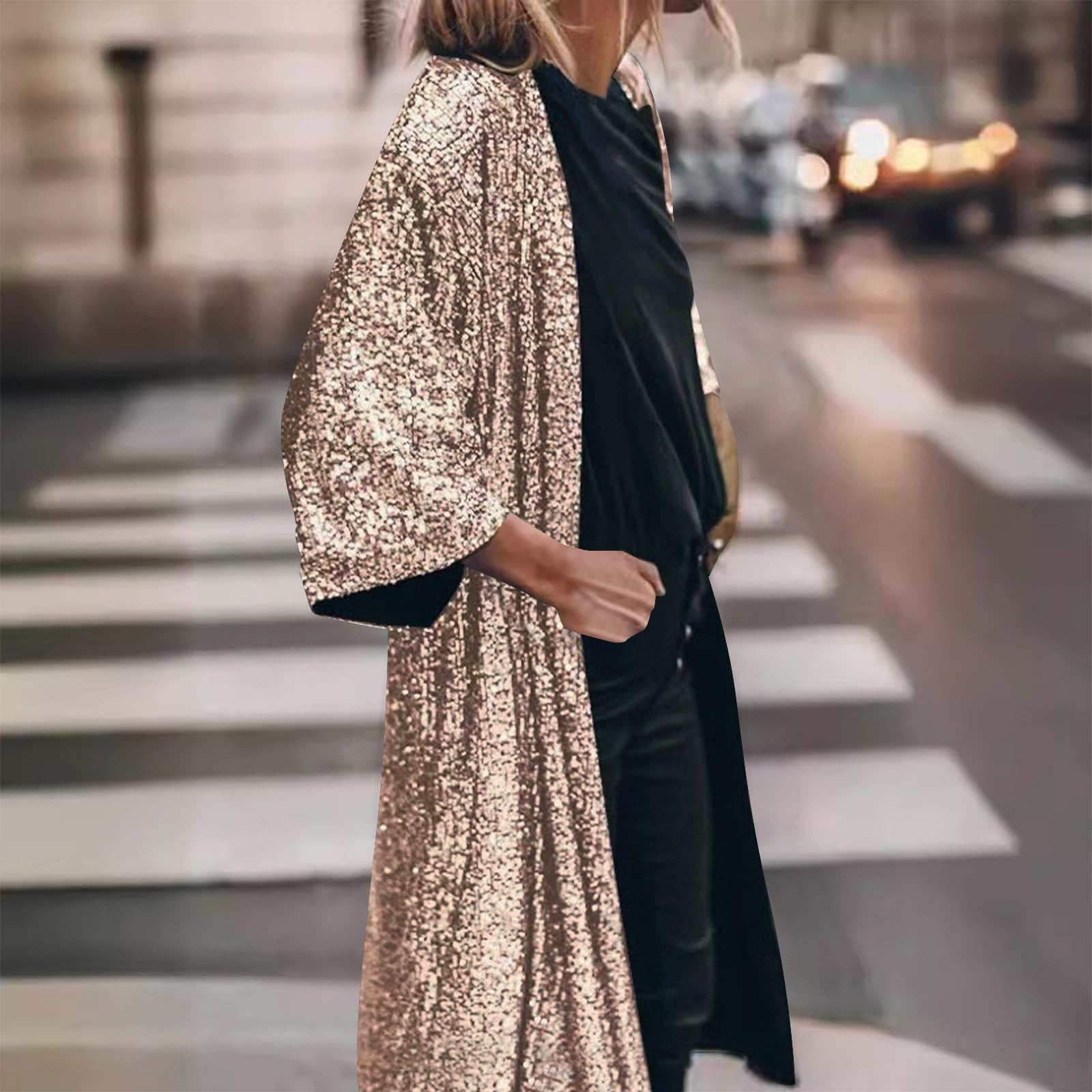 ZHENHONG Crew Cardigans Womens, Sparkly Jackets For Women Sequin Open ...
