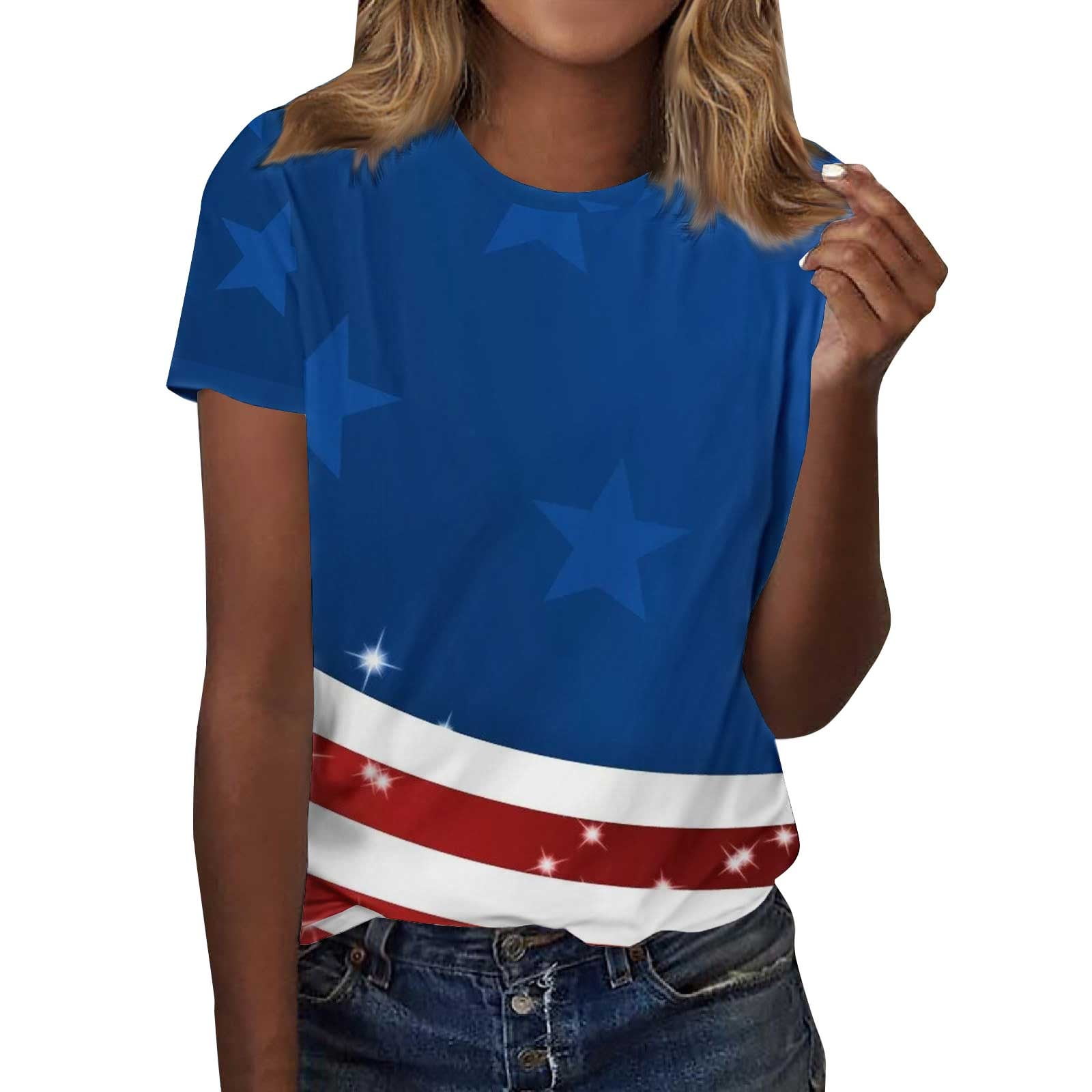 ZHENHONG July Fourth Independence Day T-Shirts for Women USA Flag Graphic Tee Star Strips ...