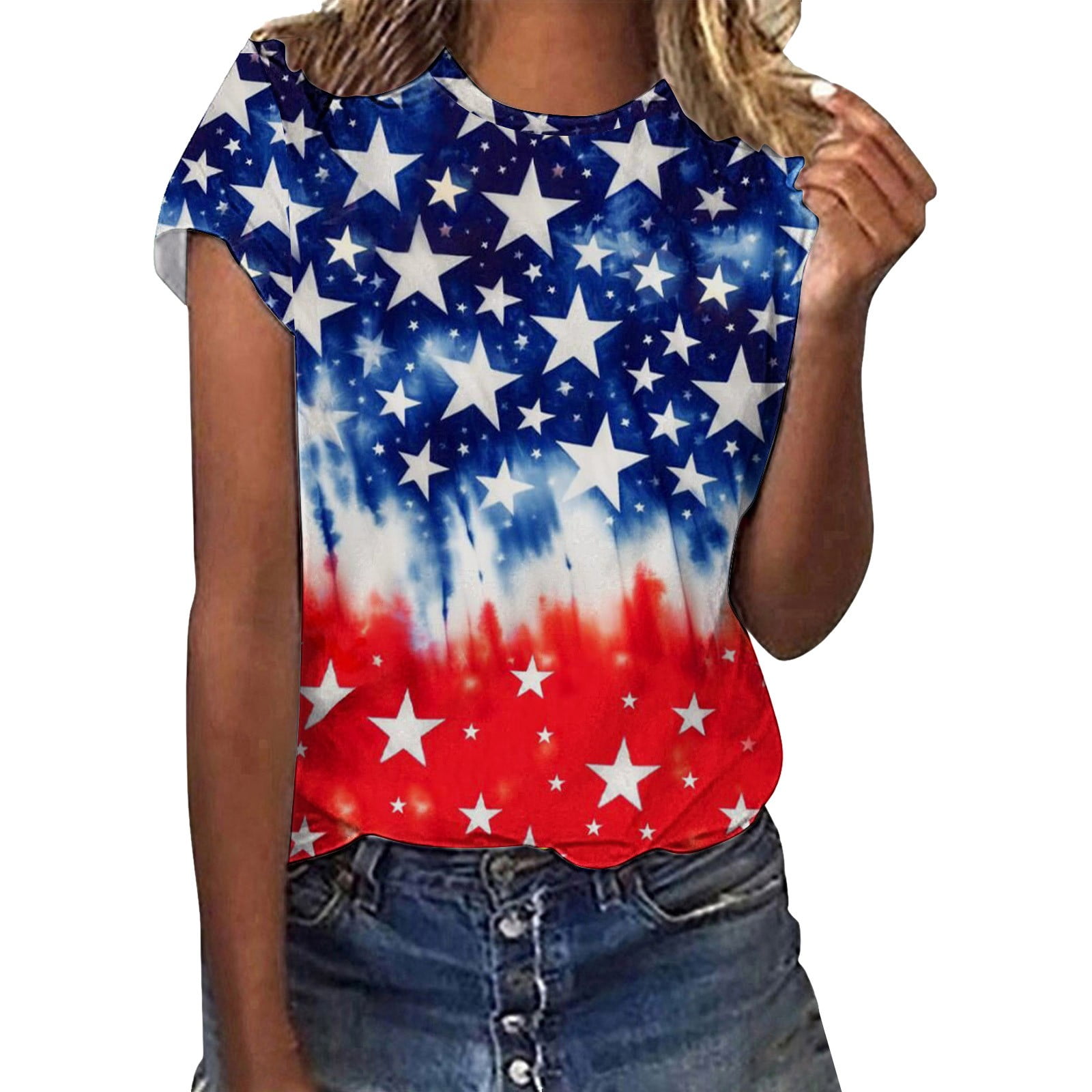 ZHENHONG 4th of July Tshirts for Women Independence Day American Flag T Shirt USA Star Stripes ...