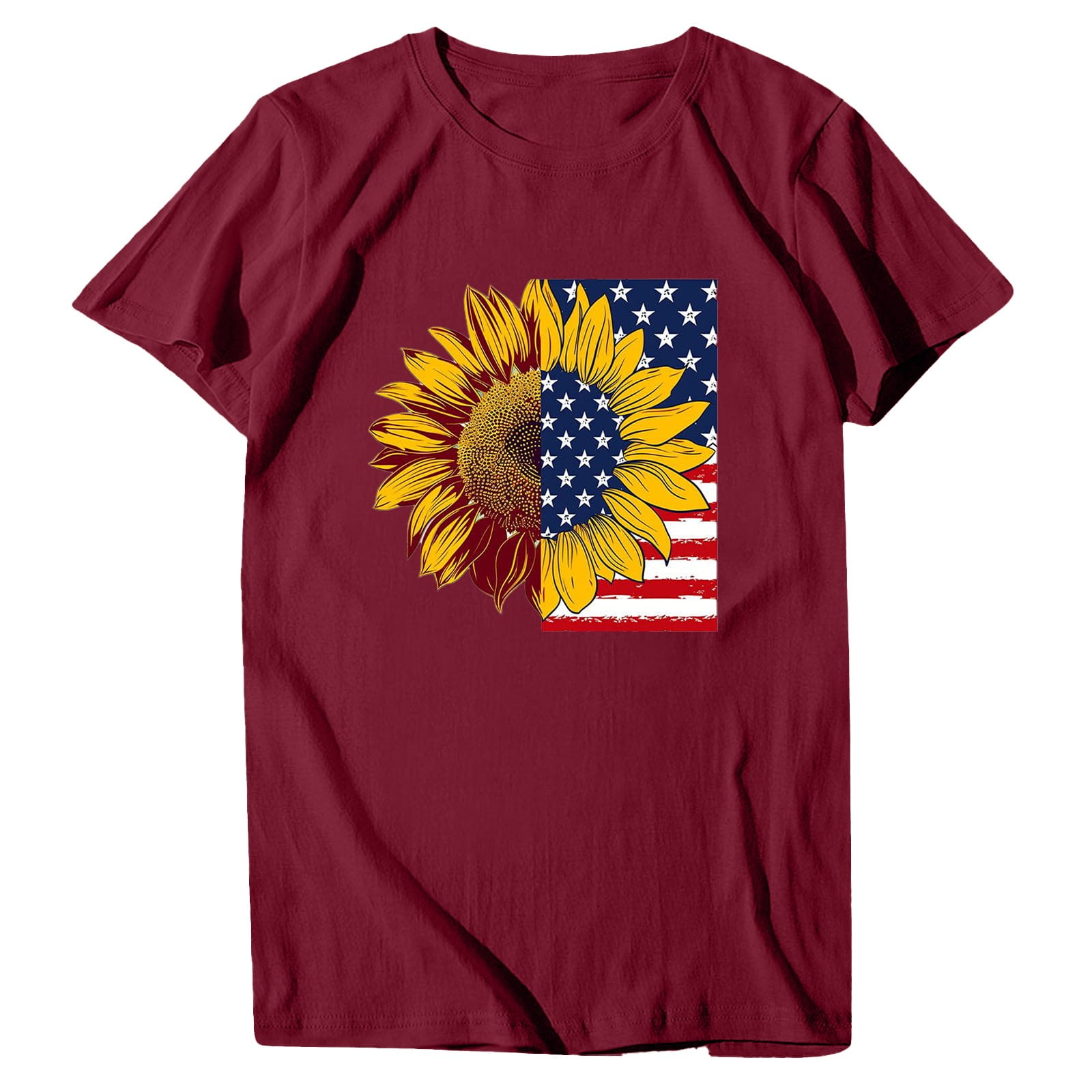 ZHENHONG 4th of July Tshirts for Women Independence Day Patriotic Sunflower Shirts USA Flag Star ...