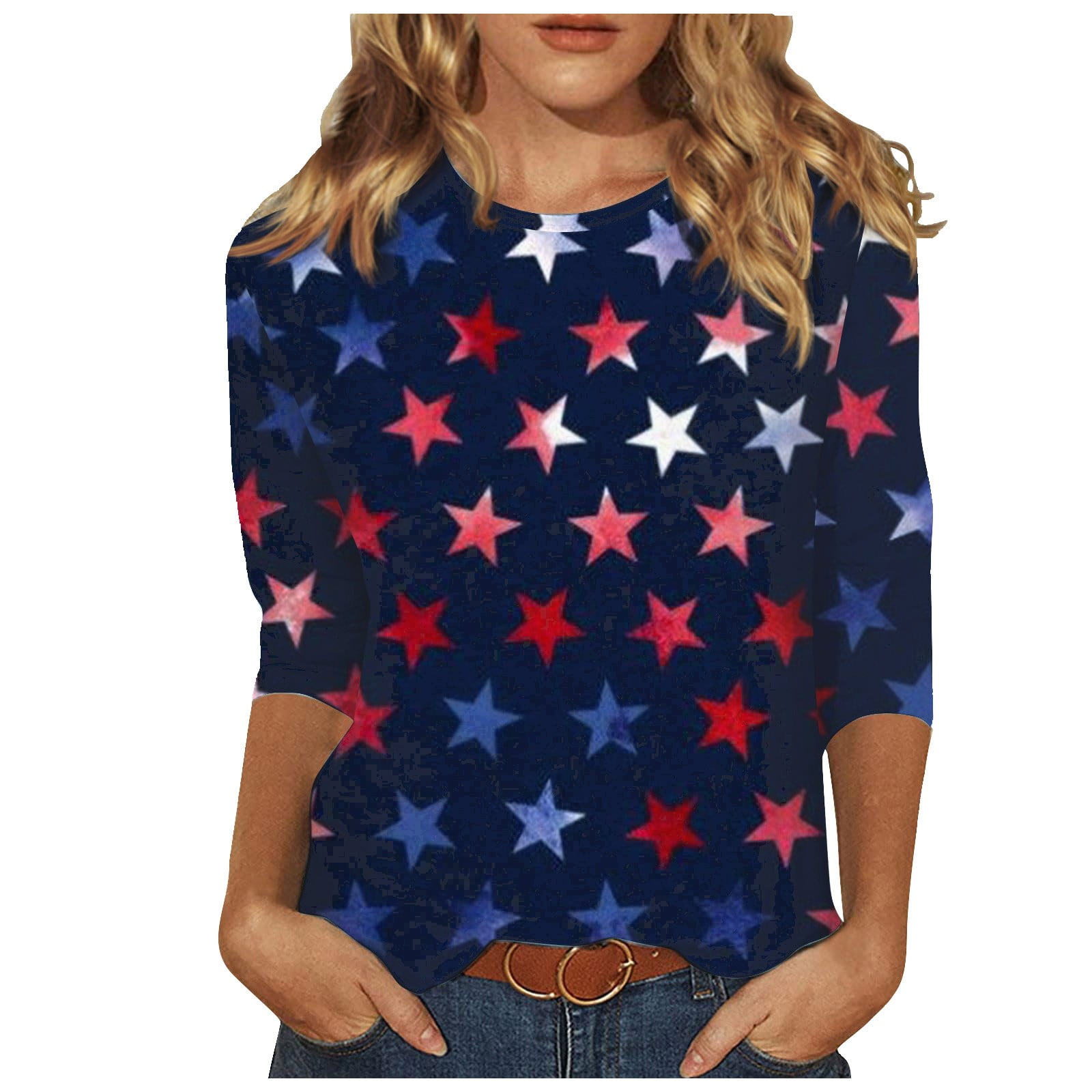 ZHENHONG 4th of July Tshirts for Women Independence Day Spring Patriotic Neck Festival Blouses ...