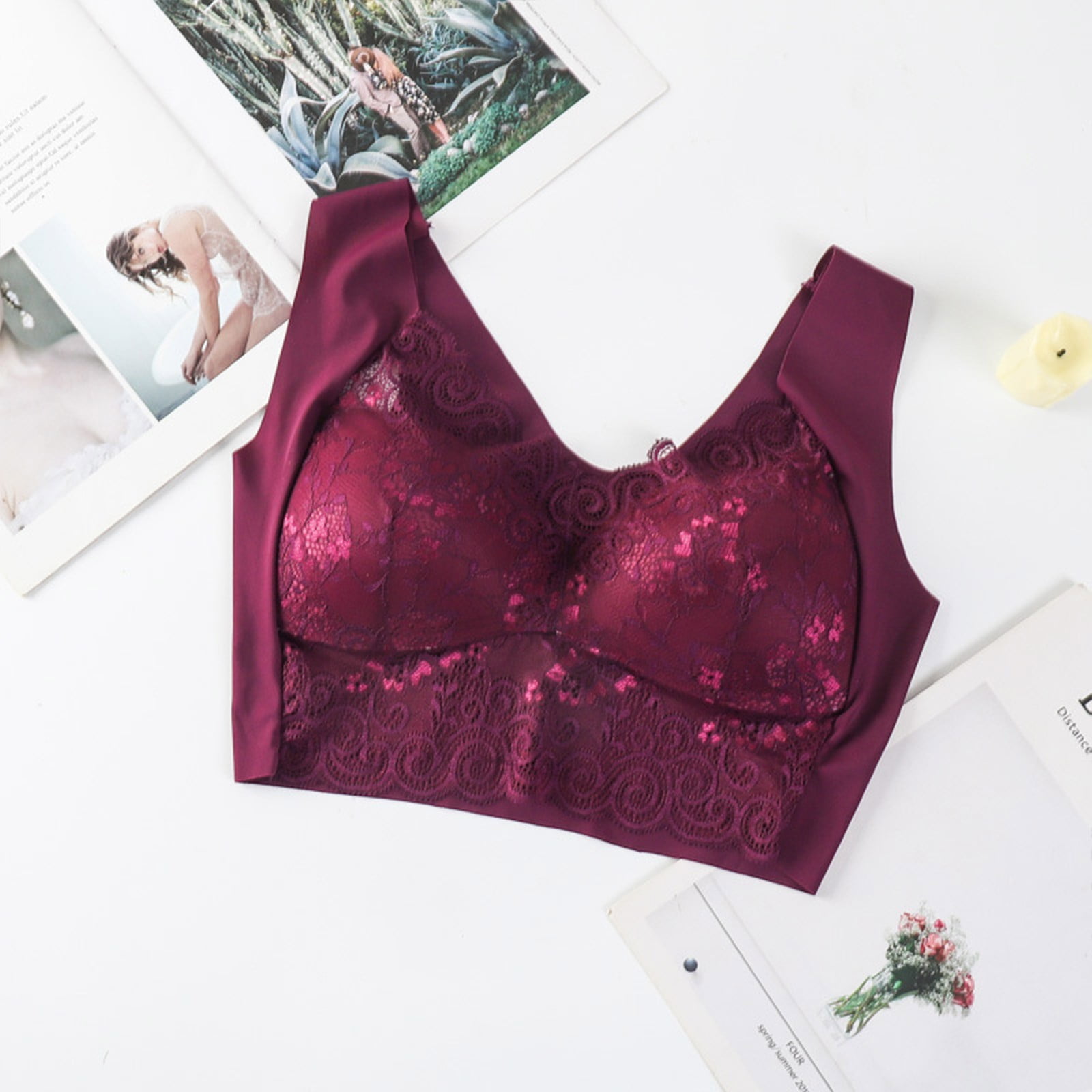 ZHENHONG Large Size No Rim Lace Vest Underwear Thin Side Collecting ...