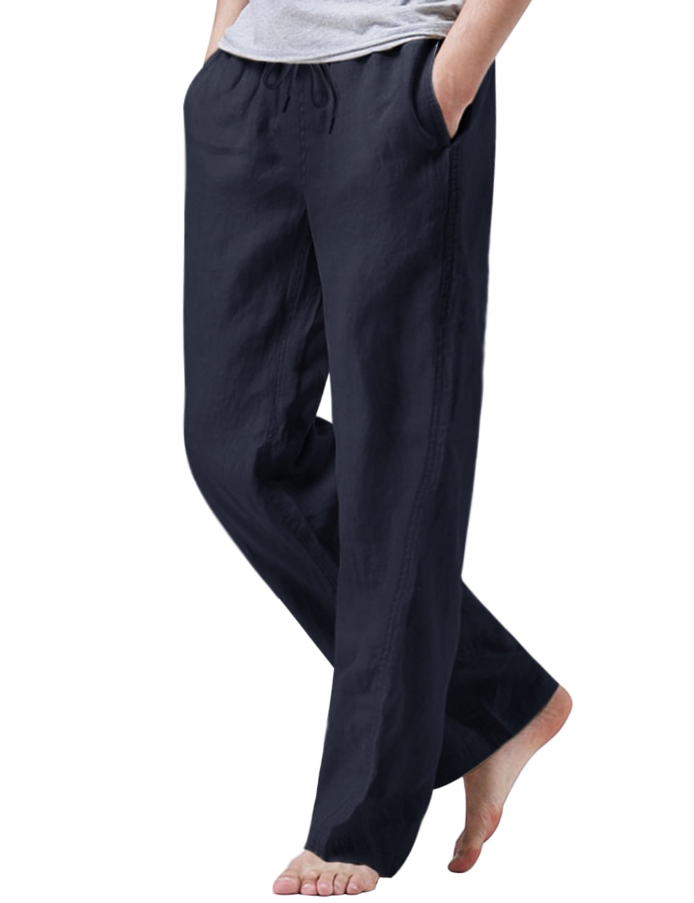 ZHENWEI Mens Cotton Linen Drawstring Pants Elastic Waist Casual Jogger ...