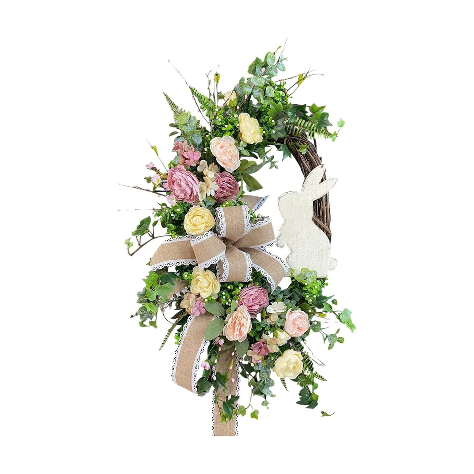 ZHENYANGli Easter Floral Easter Bunny Wreath Spring Happy Easter Wreath ...
