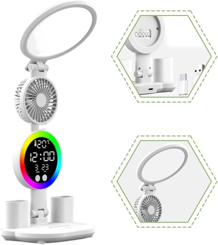Samovi Desk Lamp with Fan, Rechargeable Eye-Protection Led Study Desk ...