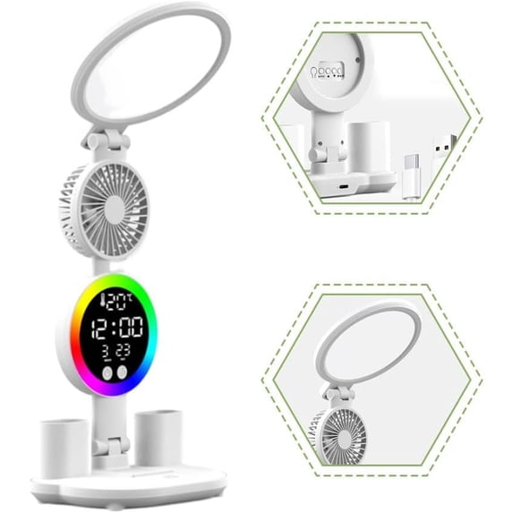 Samovi Desk Lamp with Fan, Rechargeable Eye-Protection Led Study Desk ...