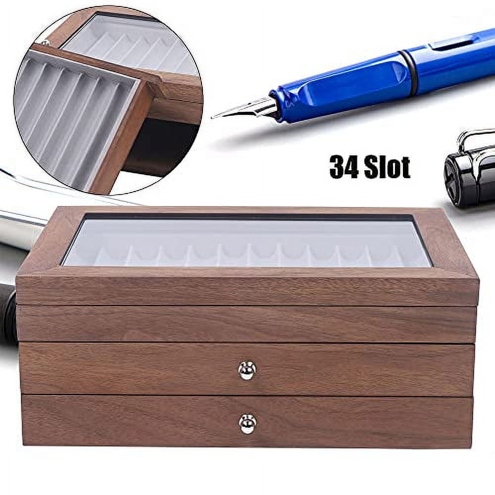 ZHFEISY 3-Layer Wood Pen Display Box 34 Pen Organizer Box, Pen Display ...