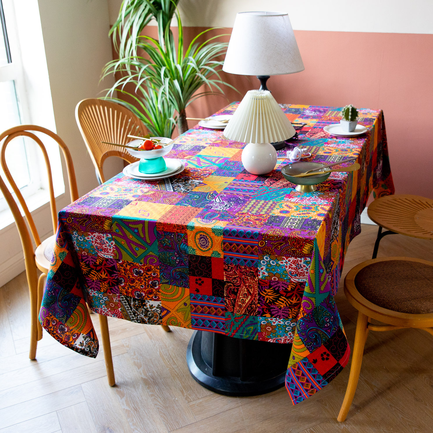 ZHH Bohemia Tablecloth Grid Style Patchwork Ornament Design Indoor ...