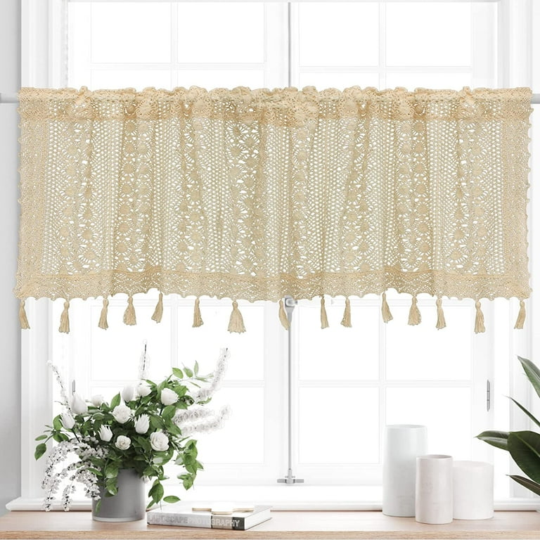 Crochet Cafe Curtains Amazon.com: SFJ CA Handmade Beige Cotton Linen