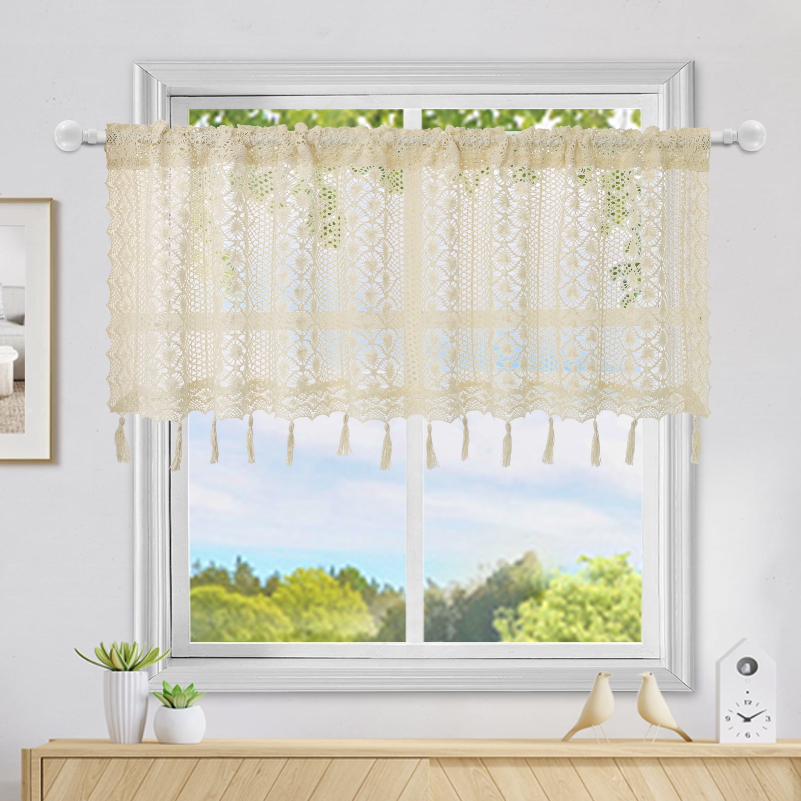 ZHH Handmade Crochet Curtains Sheer Curtains with Tassels Valances for ...