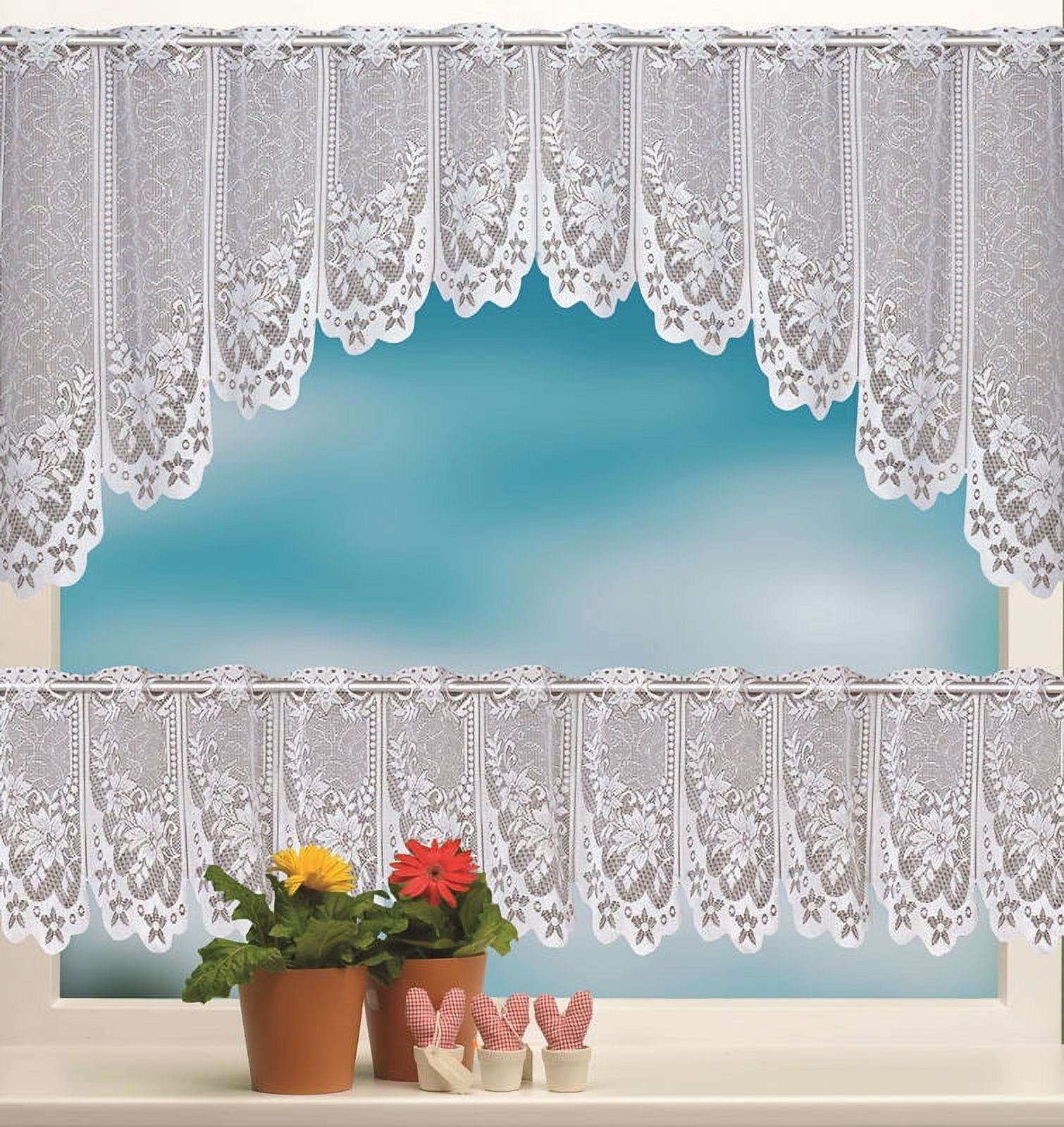 ZHH Sheer Curtains Voile Valances Embroidery Lace Floral Curtains Set ...
