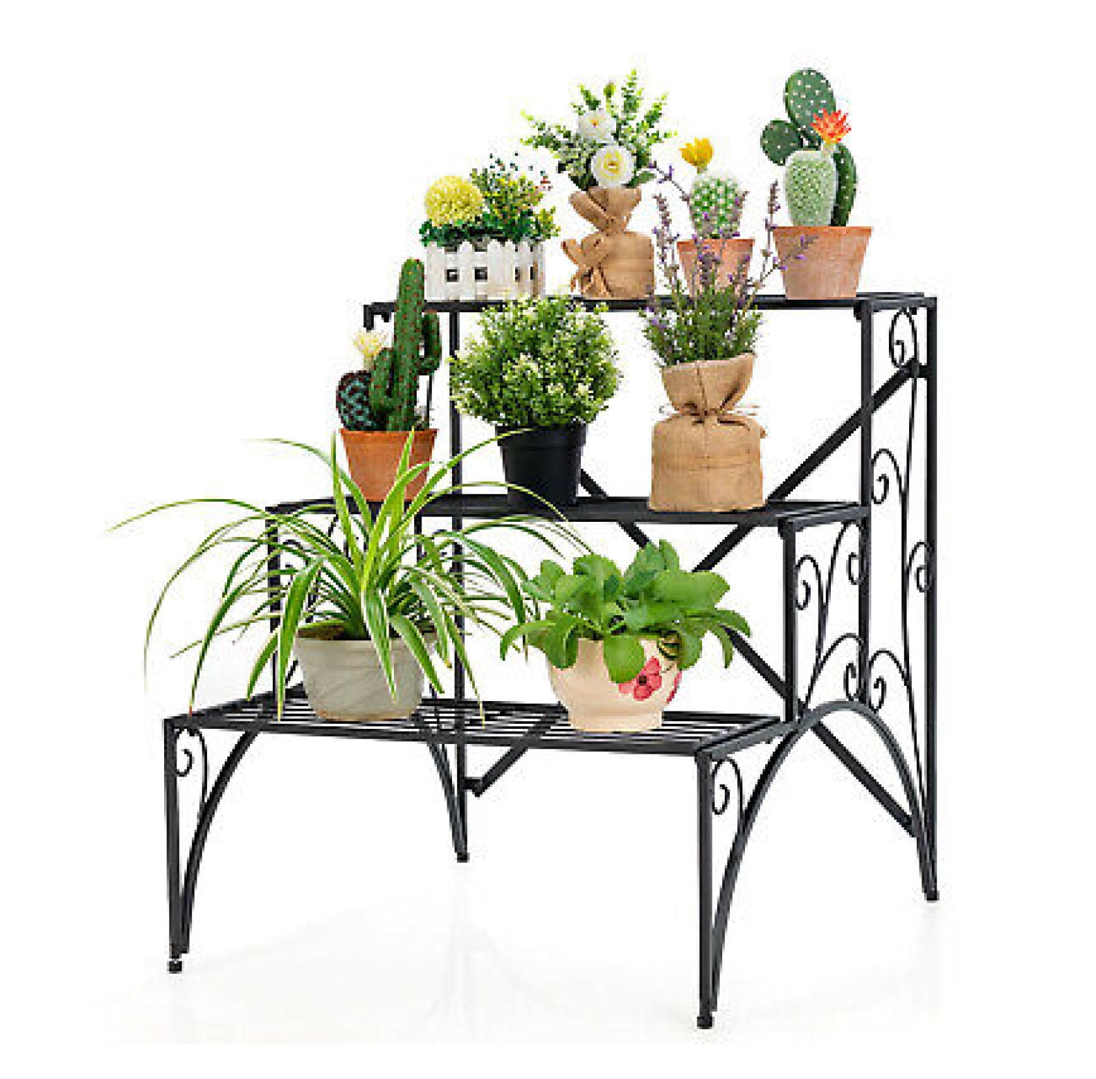 ZHI-22 3 Tier Garden Shelf Flower Pot Display Rack Stair Metal Plant ...