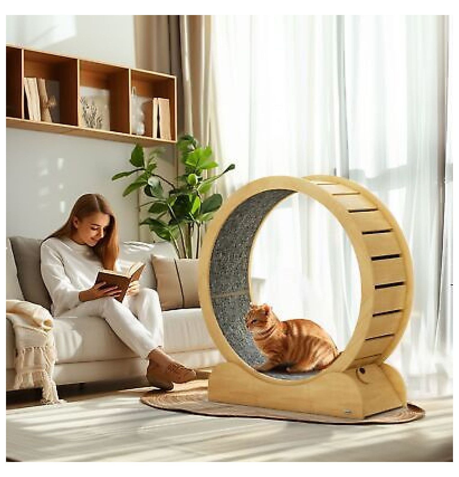 ZHI-22 39" Cat Exercise Wheel Treadmill with Natural Wood Grain, Cat ...