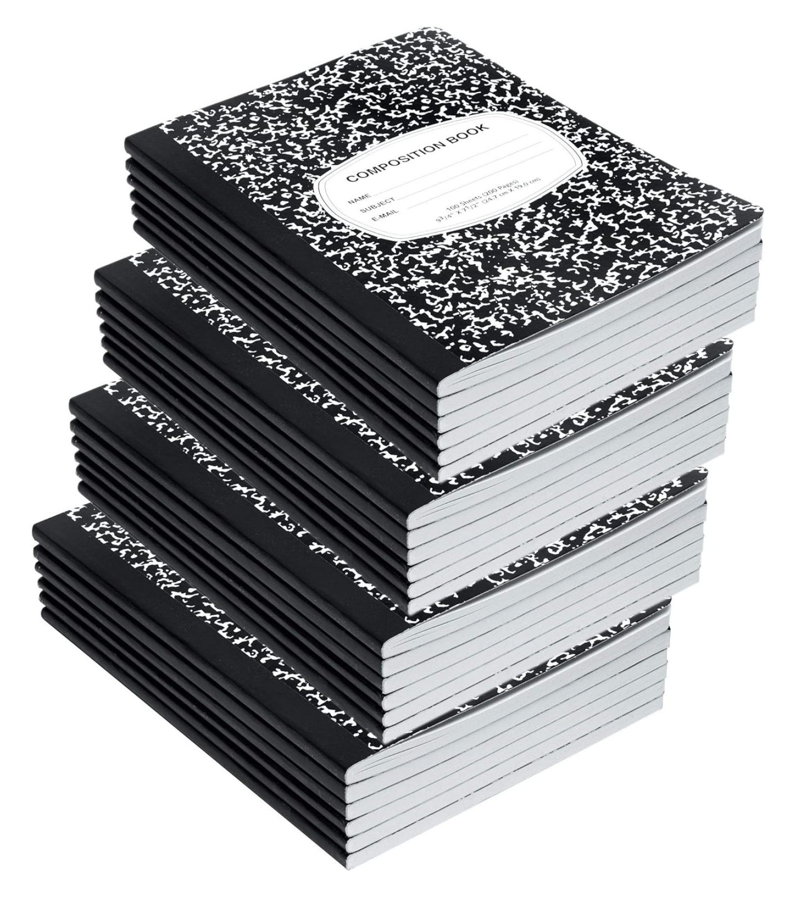 ZHI-22 Black Marble Composition Notebook, 100 Sheet, ((24 Pack) Wide ...