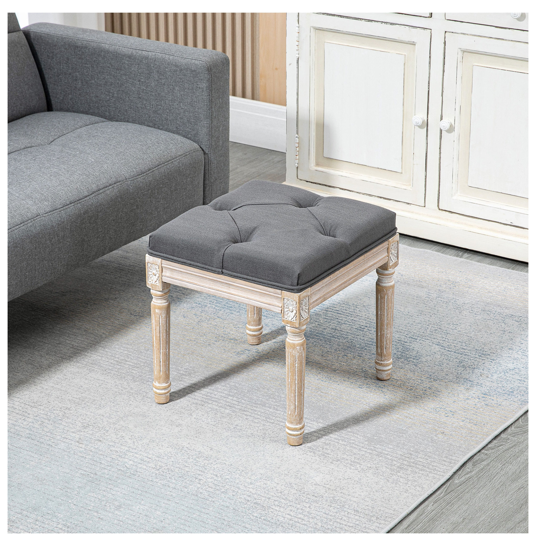ZHI-22 Foot Stool Ottoman Bench Footrest with Button Tufted Seat and ...