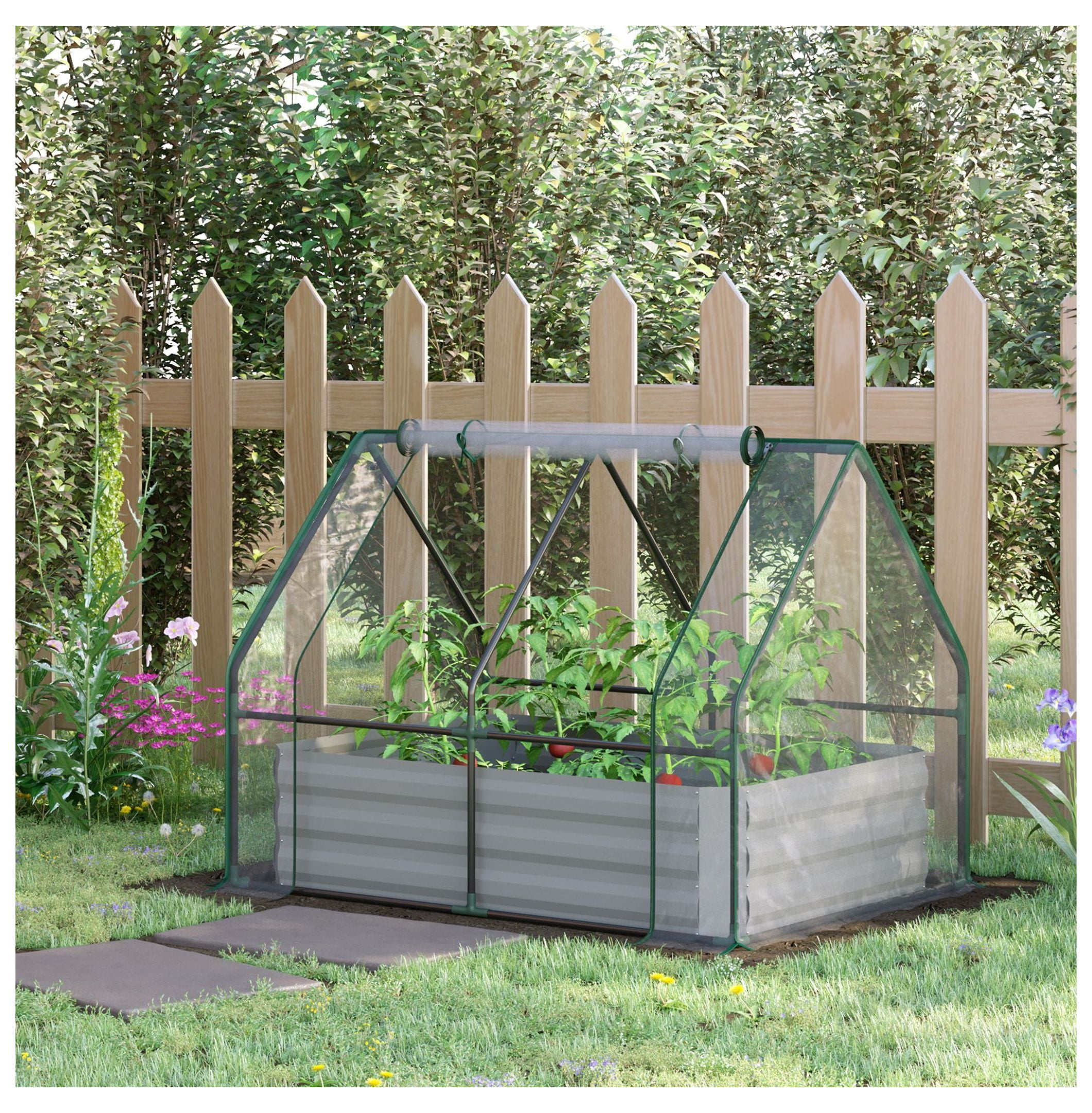 ZHI-22 Steel Raised Garden Bed Planter Box Kit with Greenhouse, for ...