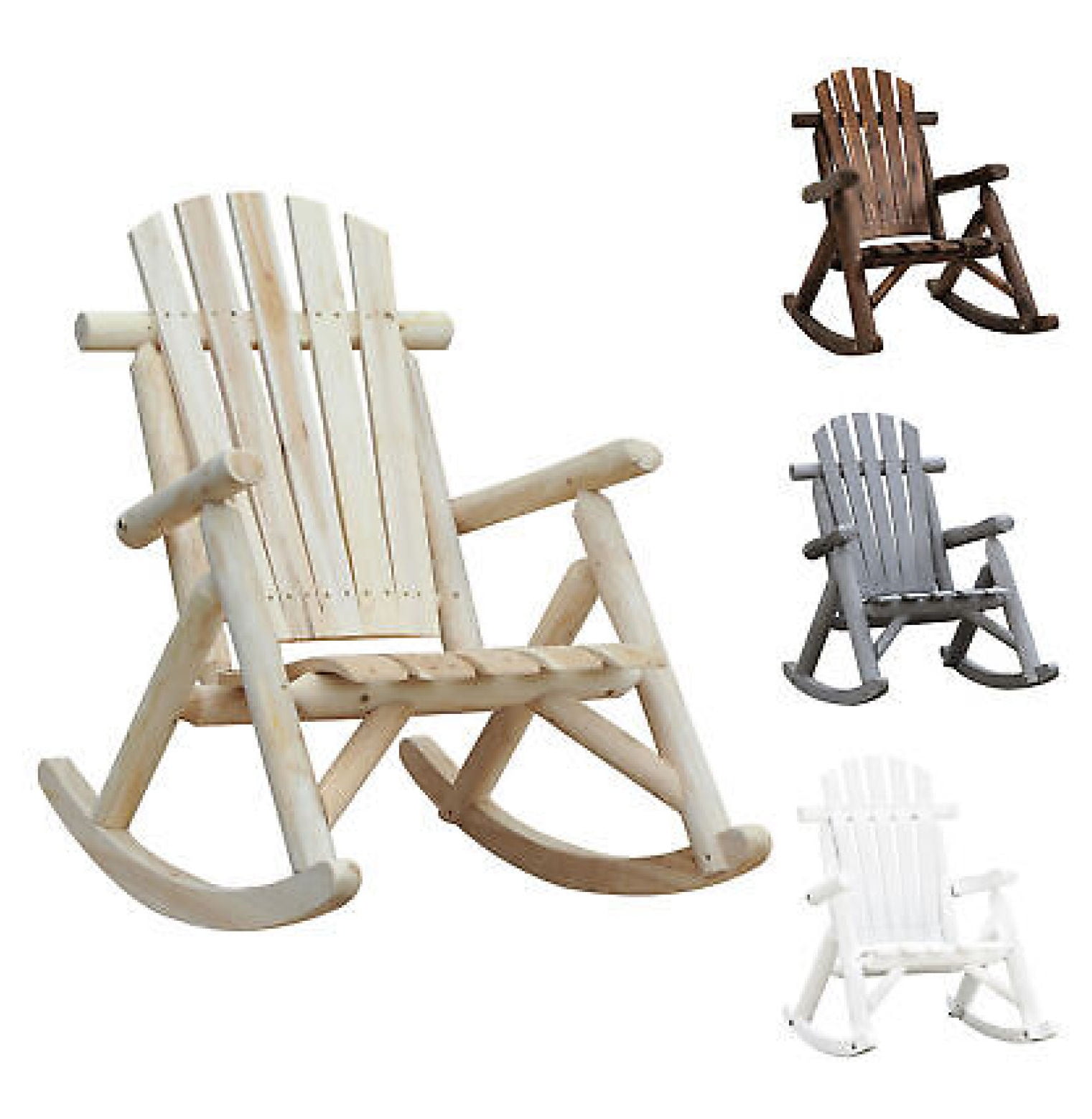 ZHI-22 Wood Rocking Chair, Indoor Outdoor Wooden Adirondack Rocker, Log ...
