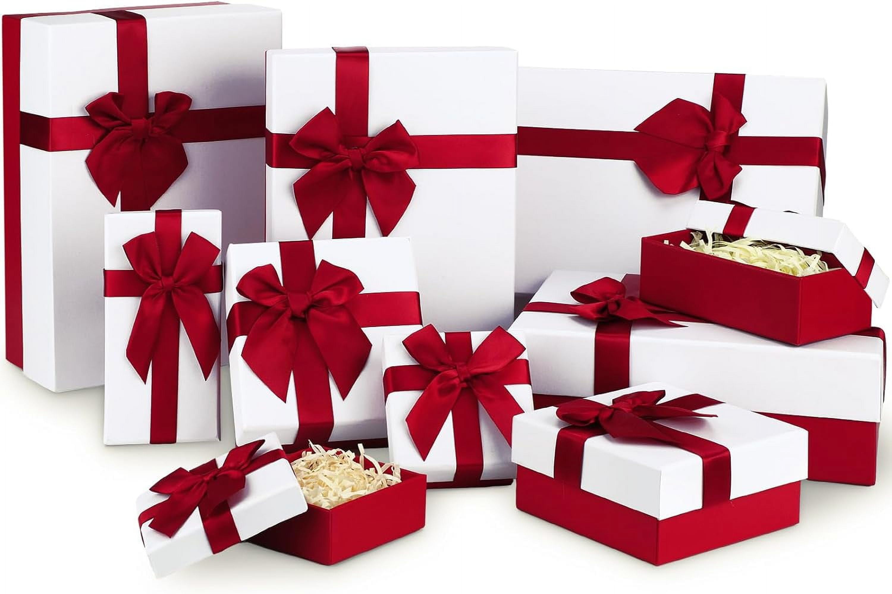 ZHIBO 10-Piece Heavy Duty Gift Box Set with Lids, Nested Cardboard Boxes with Ribbon, 5 Sizes ...