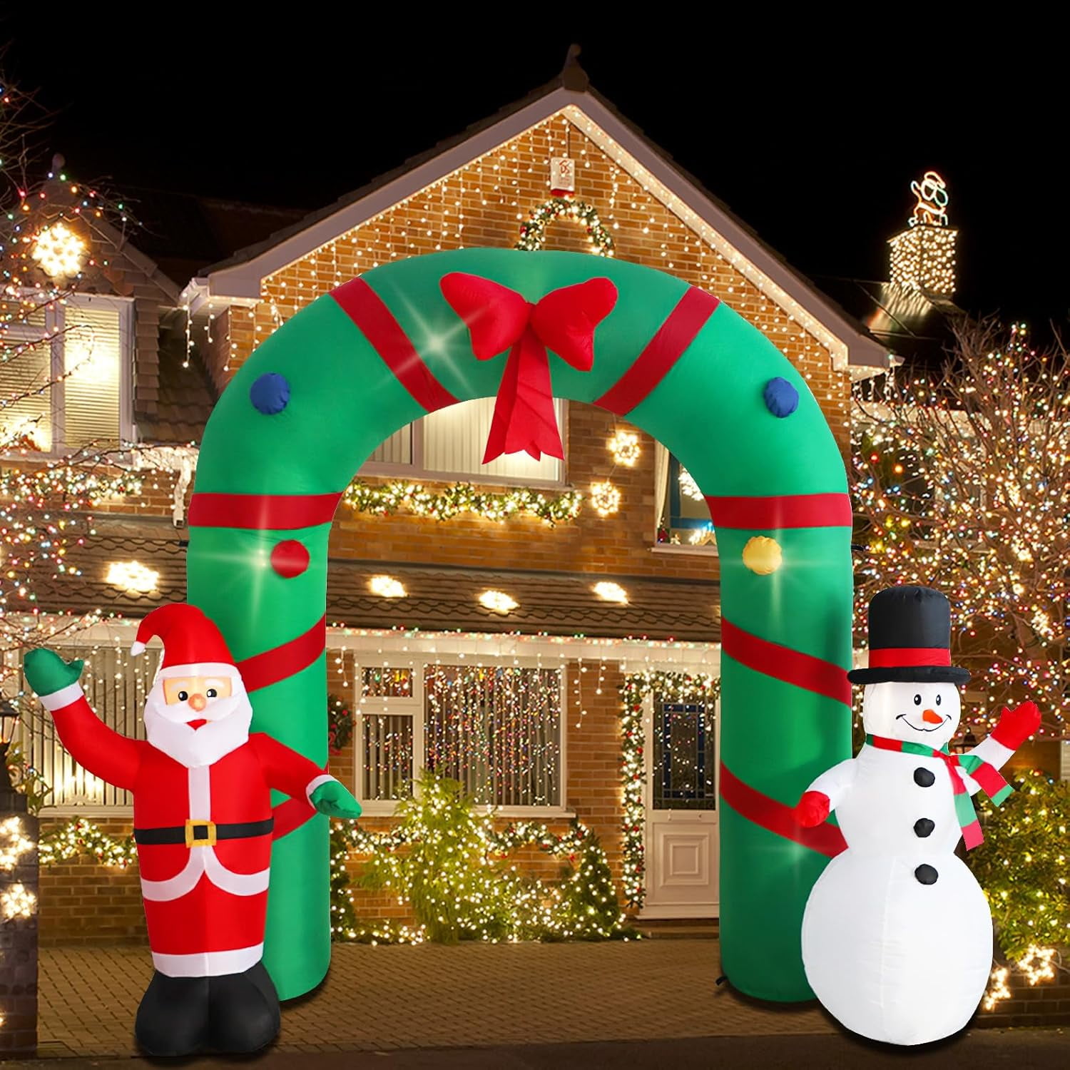 ZHIBO 10ft Inflatable Santa & Snowman Arch, LED Lights, Outdoor ...