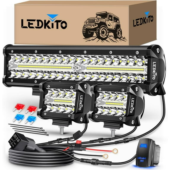 ZHIBO 12 Inch LED Light Bar & 2x4 Inch LED Pods Kit with Rocker Switch ...