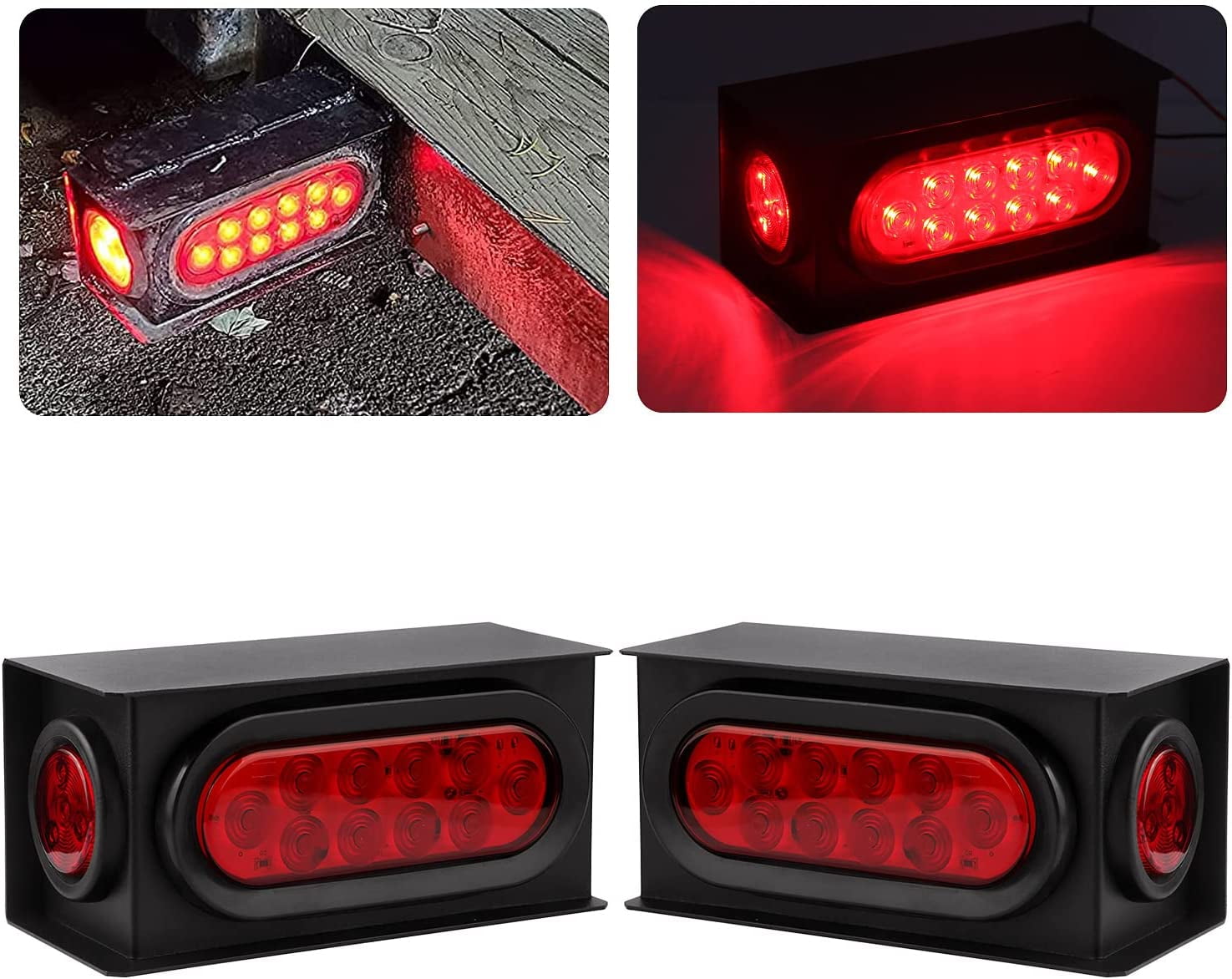 ZHIBO 2-Pack Steel Trailer Light Box Kit, 6" Oval Red LED Tail + 2 ...