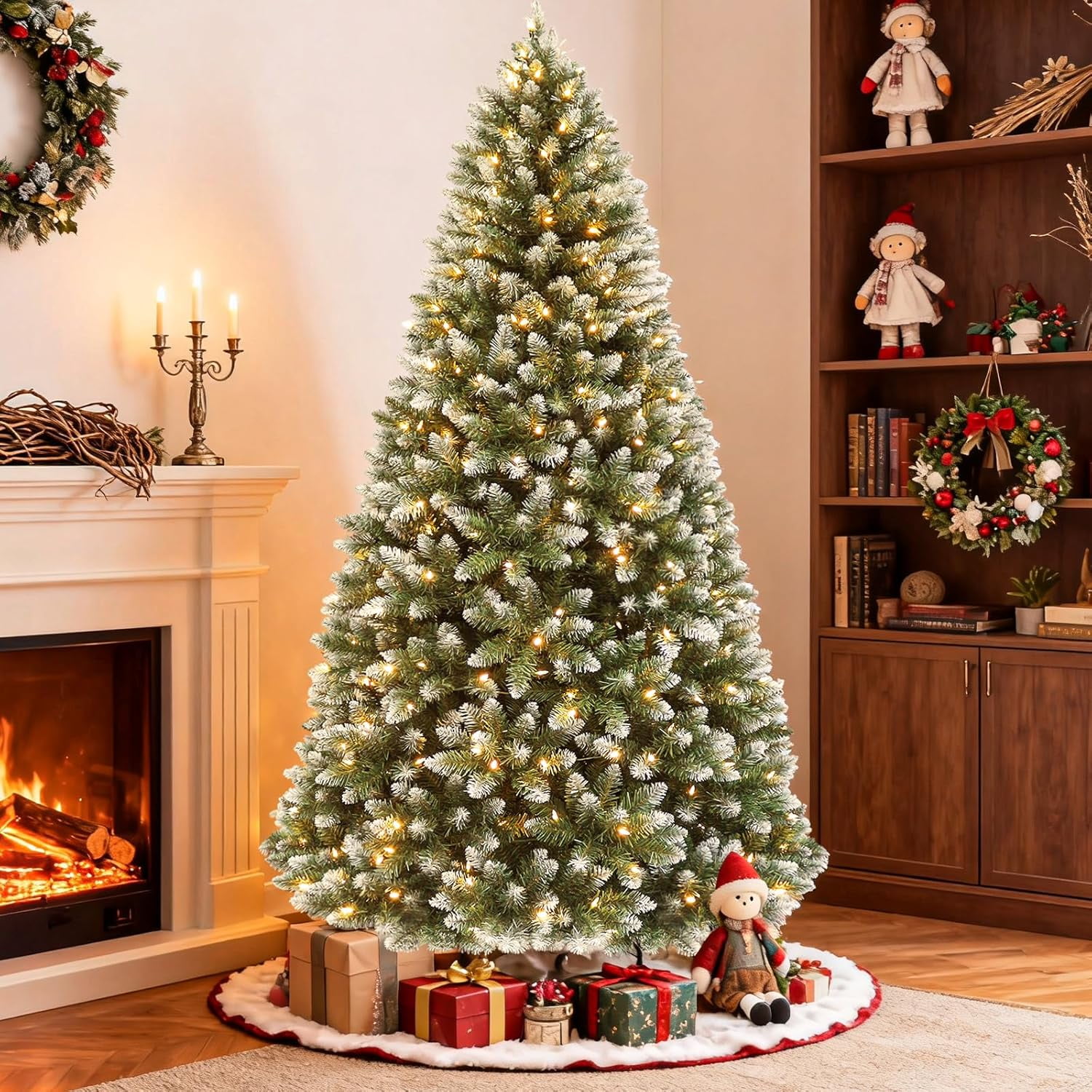 ZHIBO 6ft Pre-Lit Partially Snow Flocked Christmas Tree, 250 Warm White ...