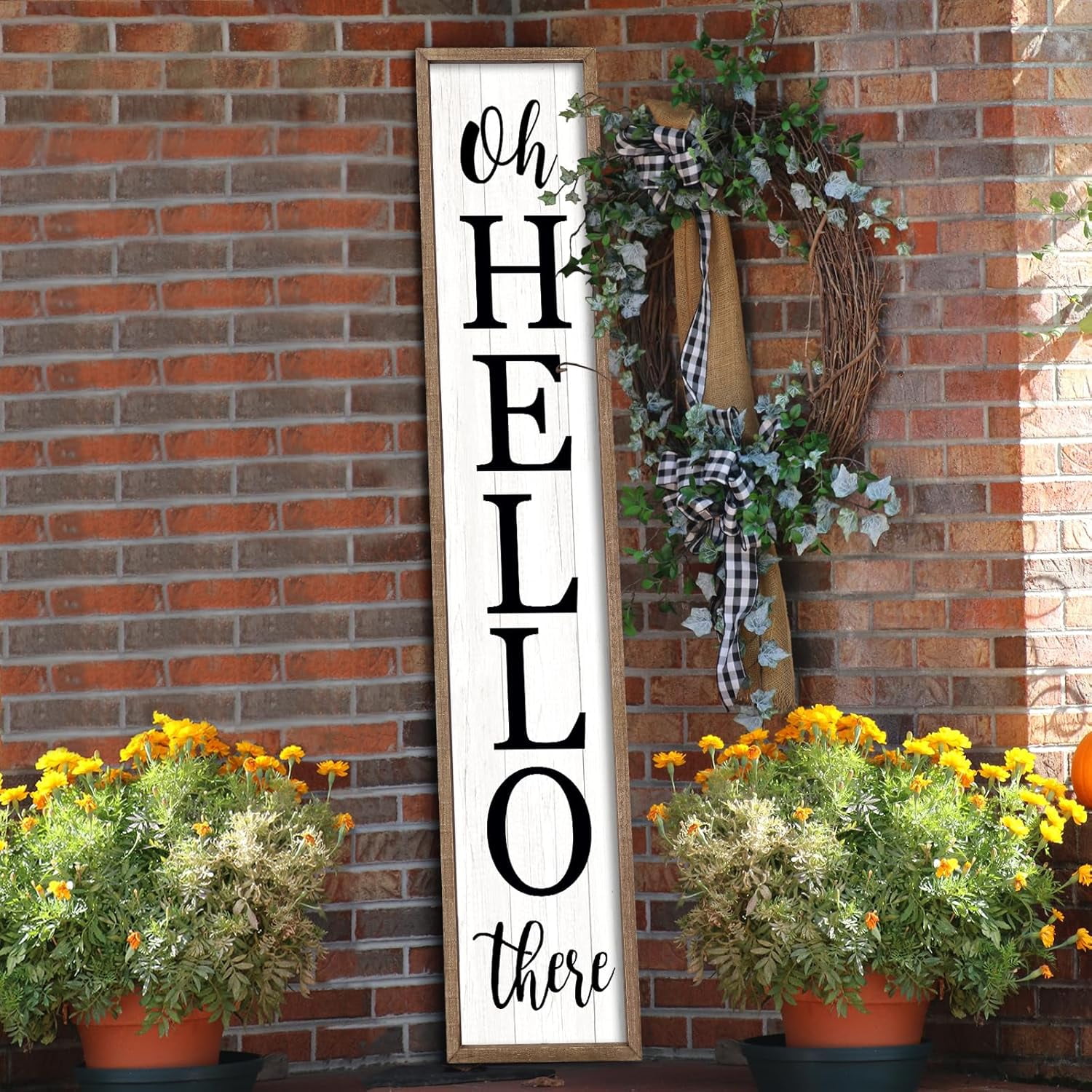 ZHIBO Oh Hello There Outdoor Welcome Sign - 45x9 Inch Rustic Farmhouse ...