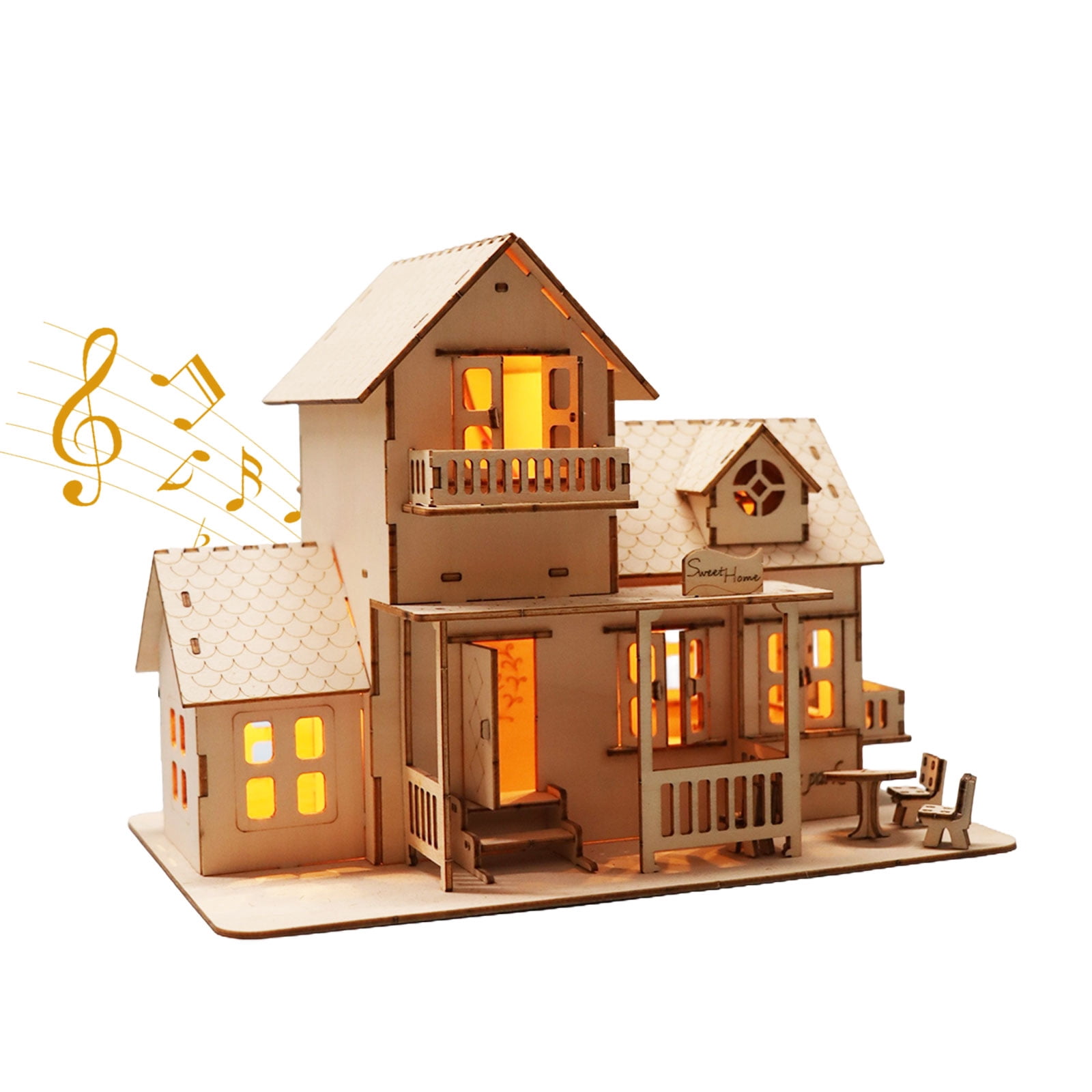 ZHICHUN 3D Wooden Dollhouse Puzzle Kit, DIY Sweet Home Model with LED ...