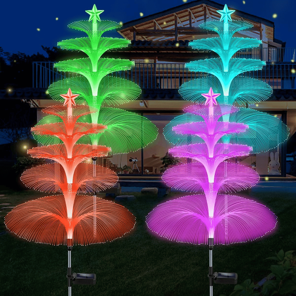ZHICHUN 4 Pack Solar Star Jellyfish Lights 7 Color Changing Fiber Optic ...