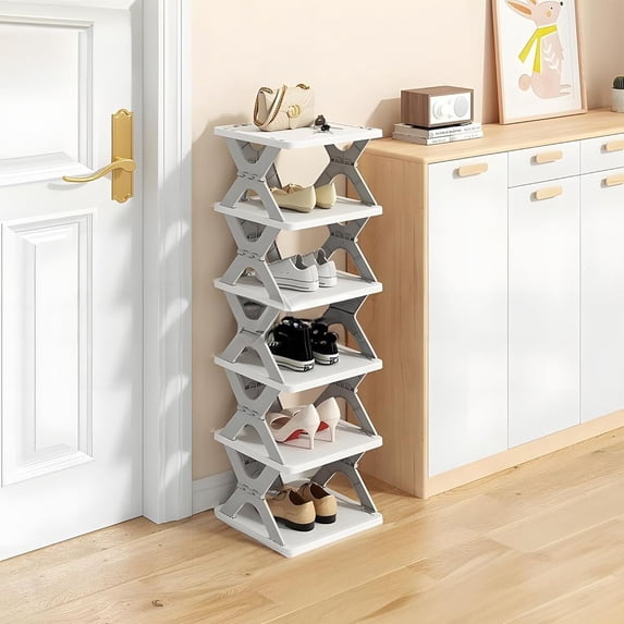 ZHICHUN 6 Tier Collapsible Shoe Rack Gray Foldable Vertical Shoe ...