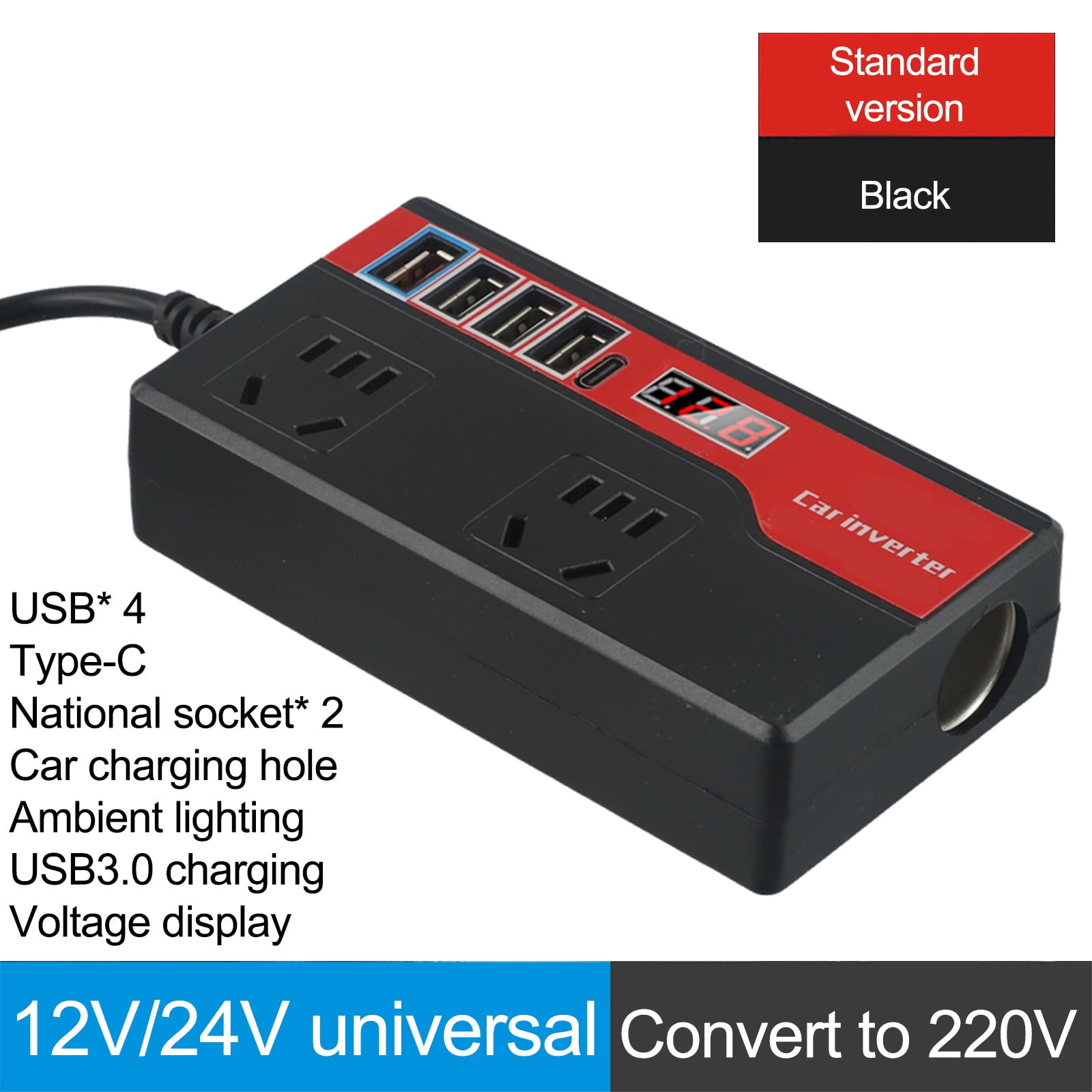 ZHIMAO 1PCS 13*7*3.3cm Car Power Inverter DC12V/24V To DC220V Auto ...