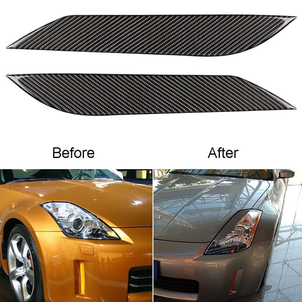 ZHIMAO 2Pcs Carbon Fiber Headlight Eyebrows Eyelids Cover Trim For ...