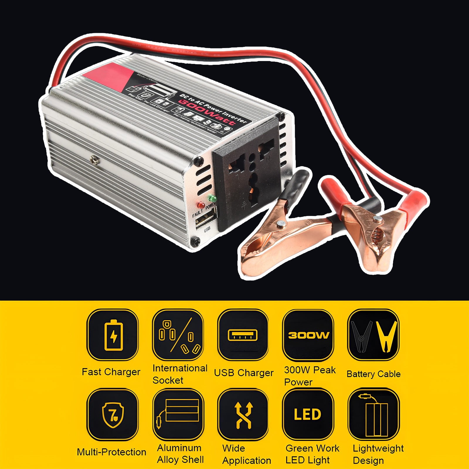 ZHIMAO 600W Correction Waves Inverter Power Inverter 12V DC To 220V AC ...