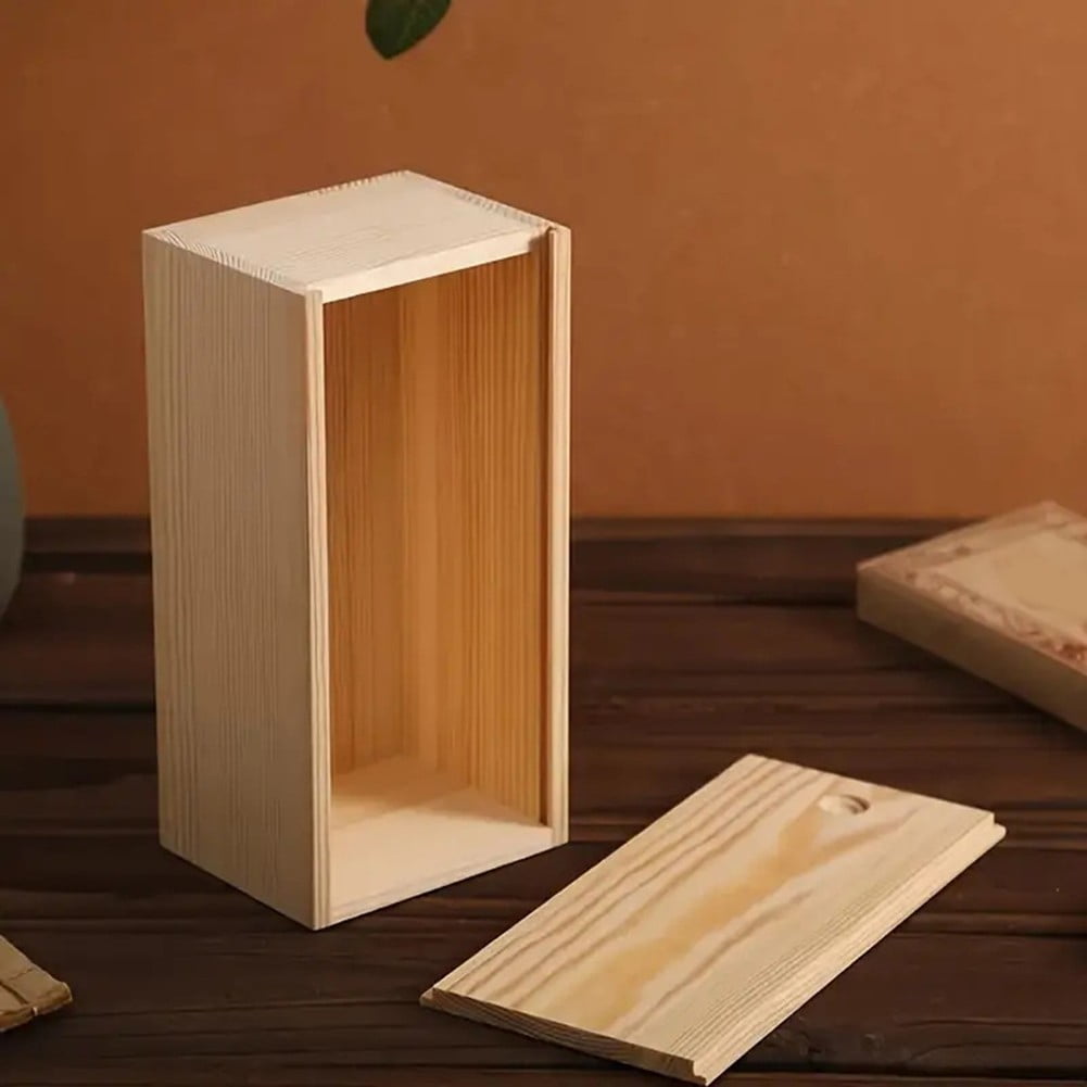 ZHIMAO Wooden Storage Box Pine Pull-out Box Sliding Cover Wooden Box ...