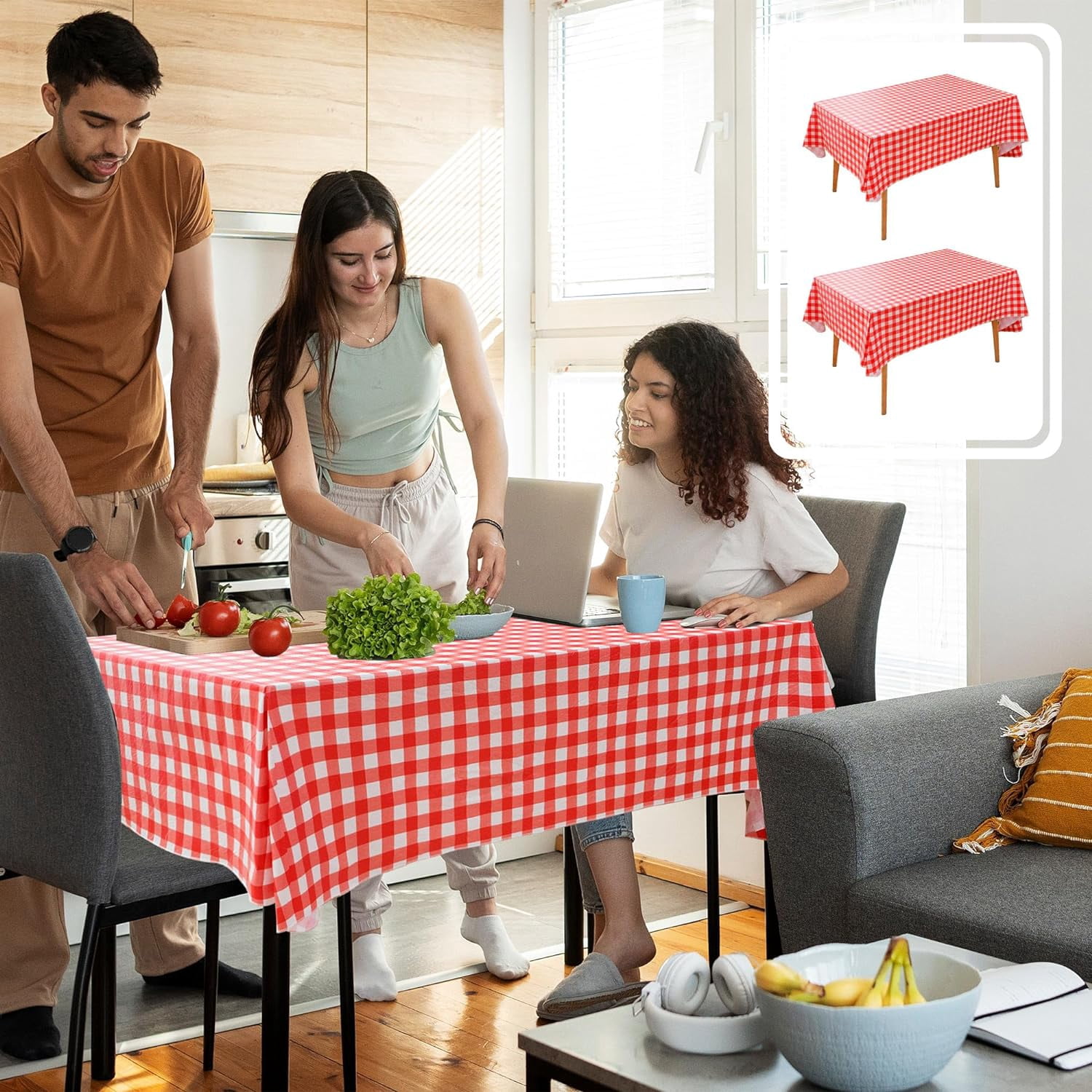 ZHIMEI-2 Pack Vinyl Picnic Table Cover 60x84 Inch-Flannel Backed ...