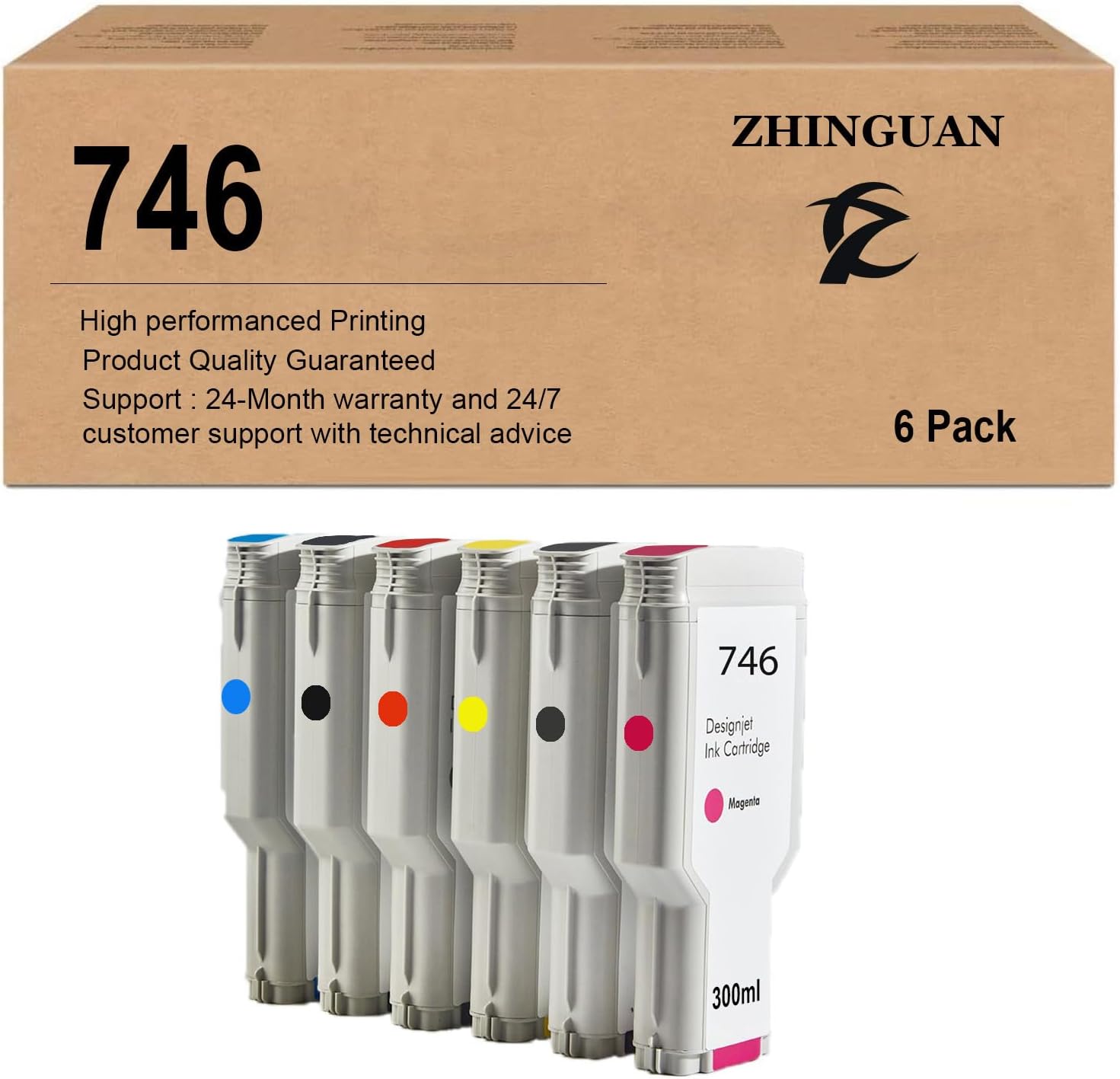 ZHINGUAN 6PK 746 Photo Ink Cartridge Works for DesignJet Z6 Z9+ Large ...