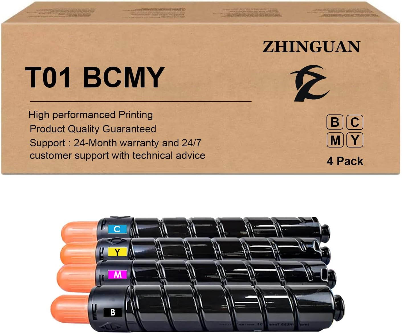 ZHINGUAN T01 Toner Cartridge Set Black Cyan Magenta Yellow Works for ...