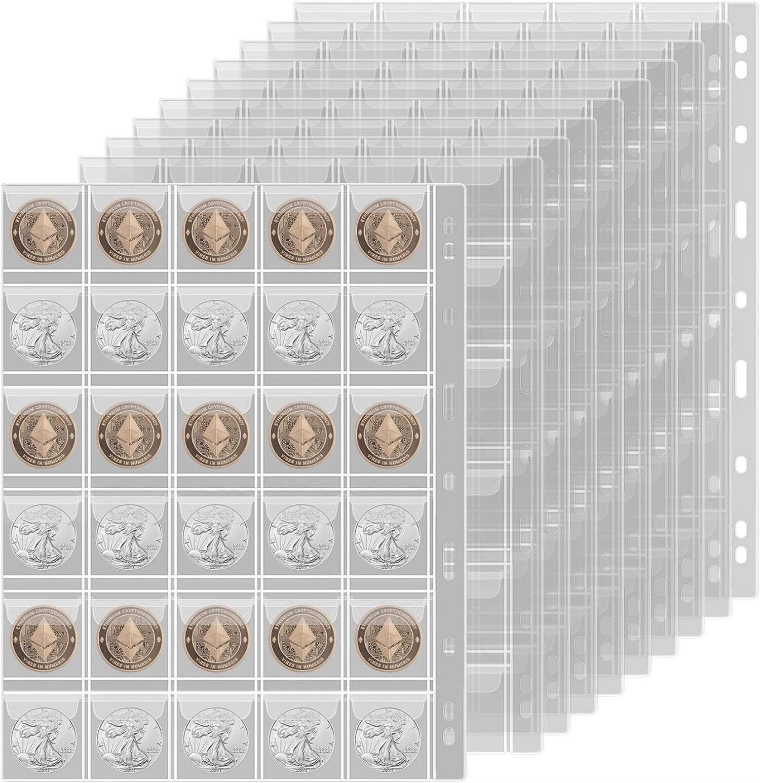 ZHIS 10 Sheet Coin Collection Pages, 200 Pockets Coin Collecting Pages ...