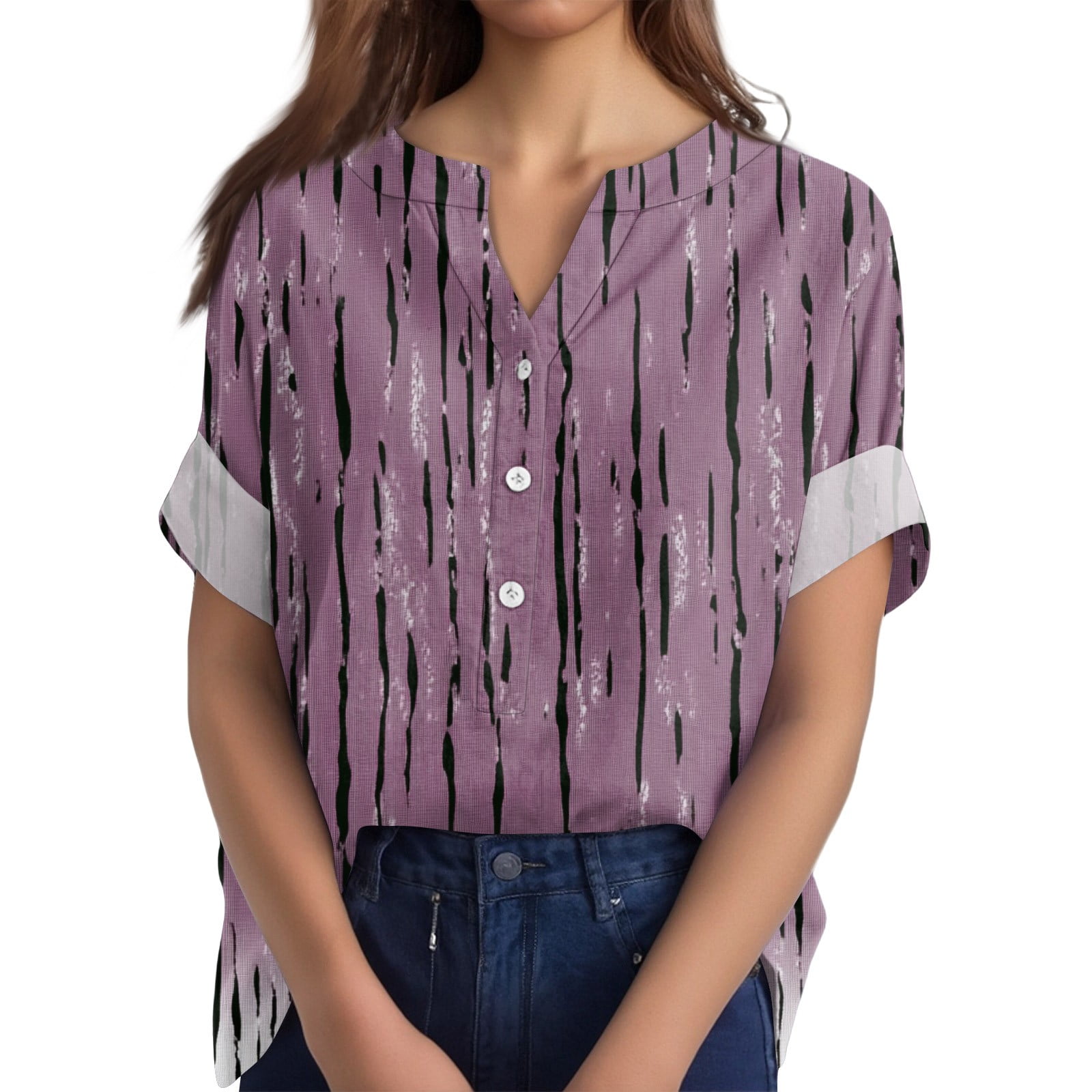 ZHISHIMINGJUN Beige Minimalist Button-Front Tunic Linen-Cotton Mix Airy ...