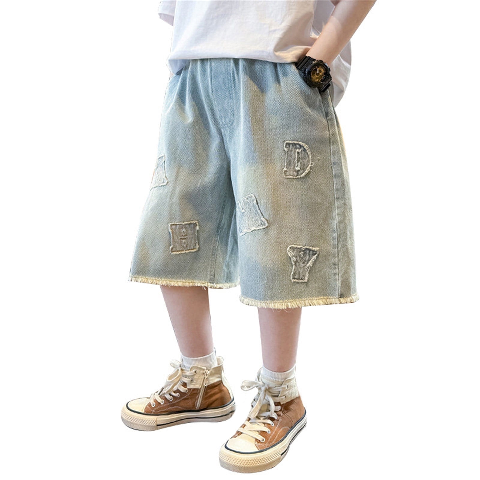 ZHISHINE Boys Summer Casual Denim Shorts Letter Print Five Pocket Pants ...