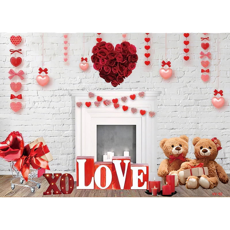 ZHISUXI Brick Wall Red Heart Valentine's Day Photography Backdrops ...