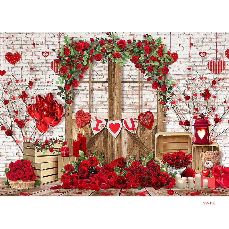 ZHISUXI Brick Wall Red Heart Valentine's Day Photography Backdrops ...