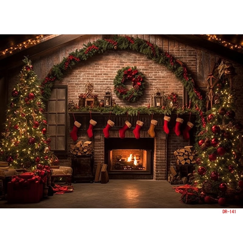 ZHISUXI Christmas Day Fireplace Photography Backdrops Prop Window ...