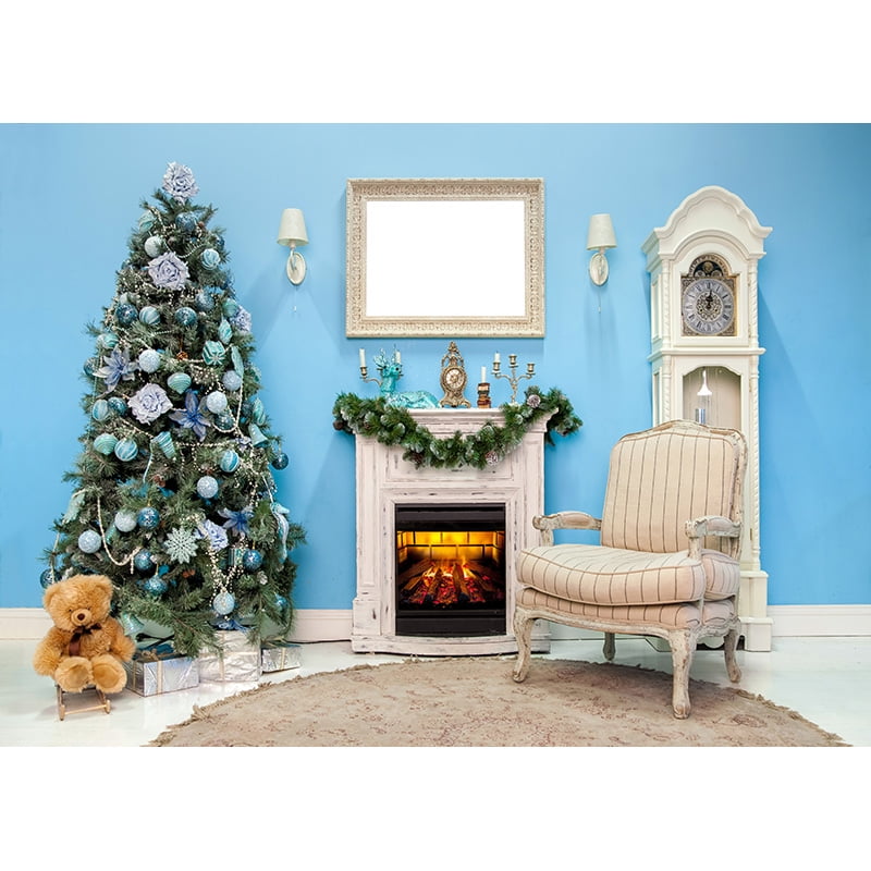 ZHISUXI Christmas Day Fireplace Photography Backdrops Prop Window Living Room Interior Village ...